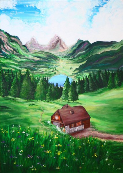 Alpine Mountains Landscape Painting by Katerina Chernisheva