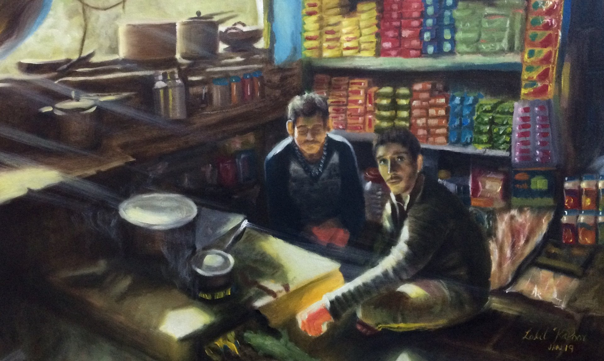 TEA SHOP Painting by Lalit Kapoor - Jose Art Gallery