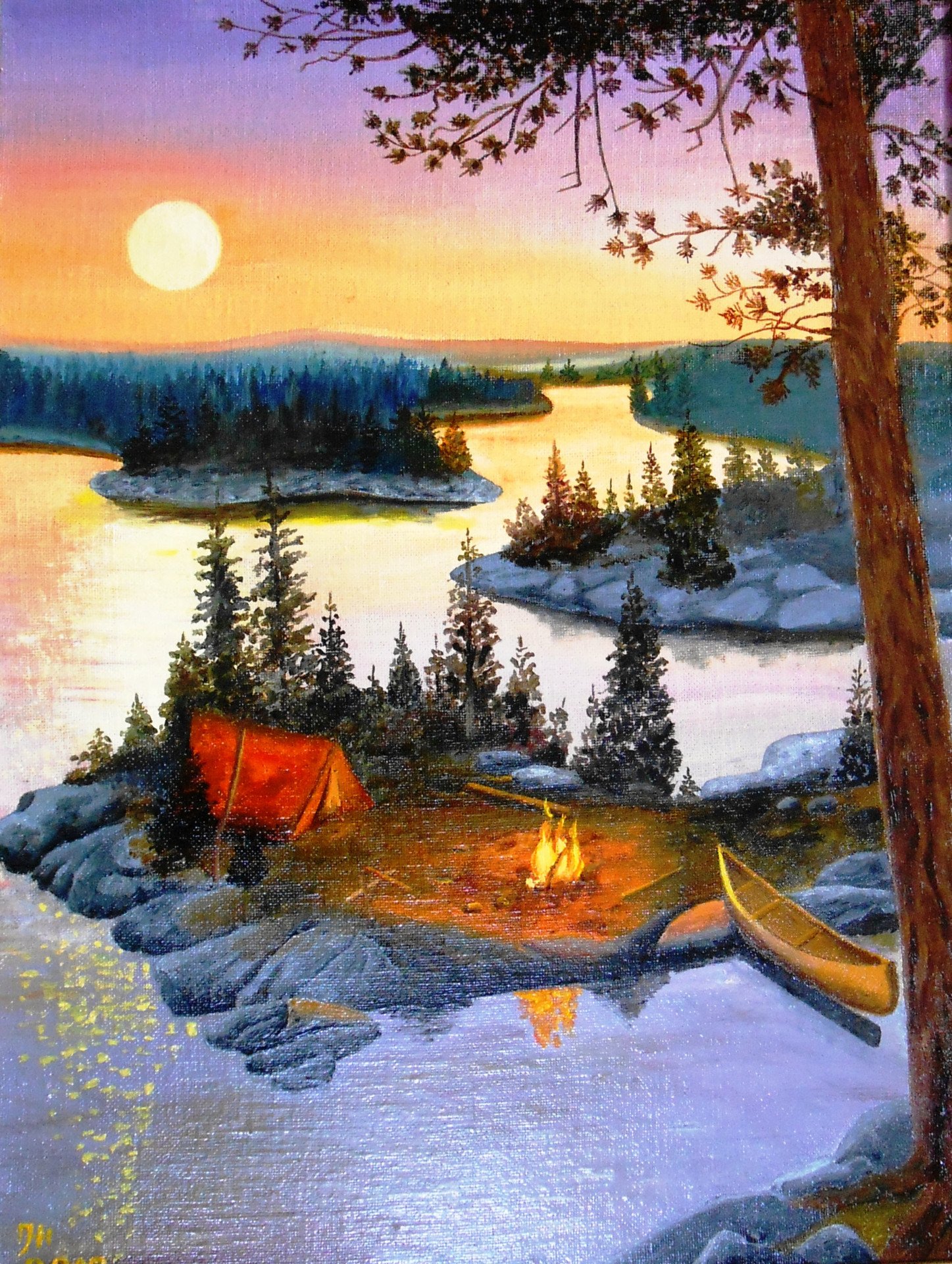 On the river at night Painting by Nikolai Zhupikov