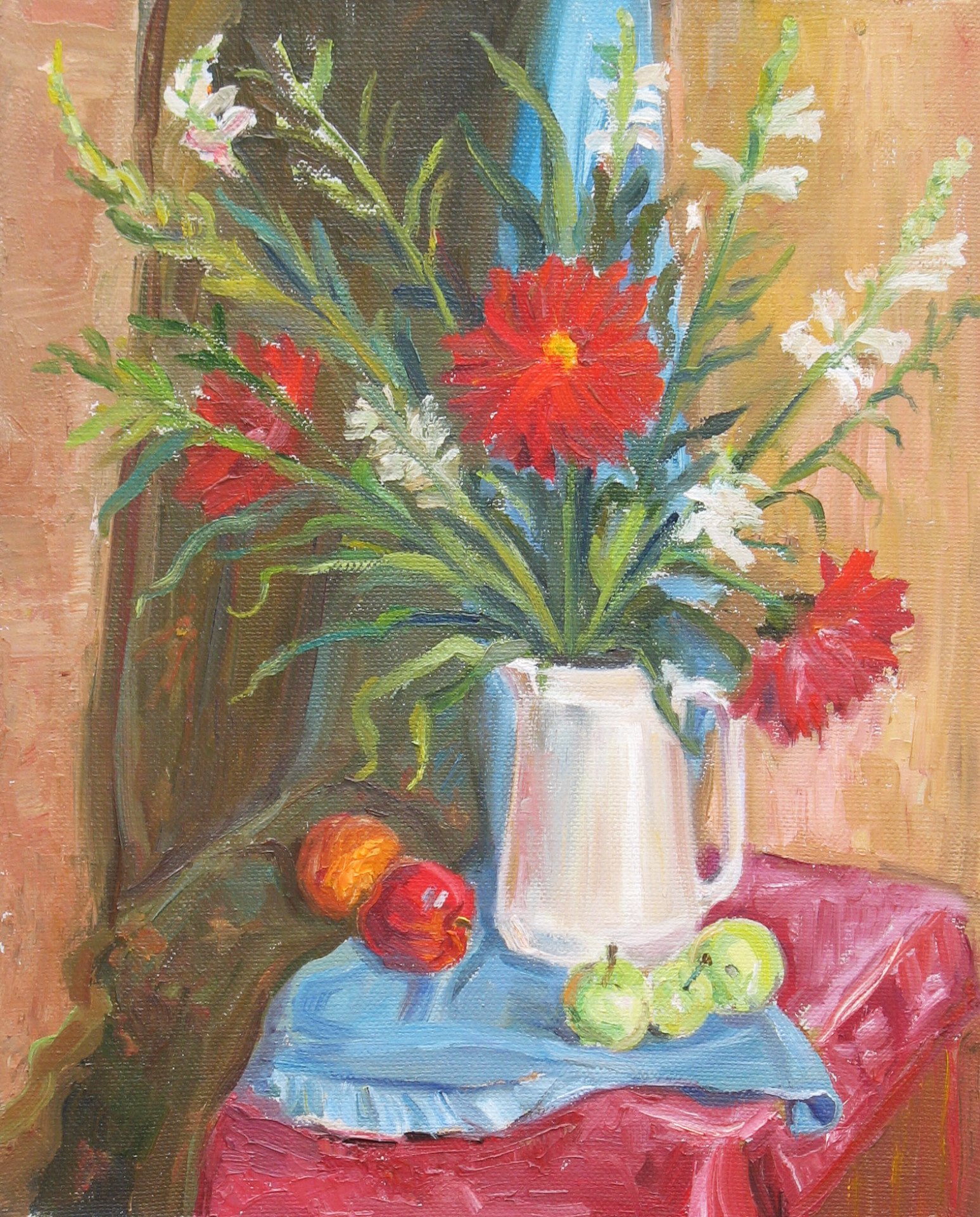 Still life with dahlias Painting by Elena Lykhodid