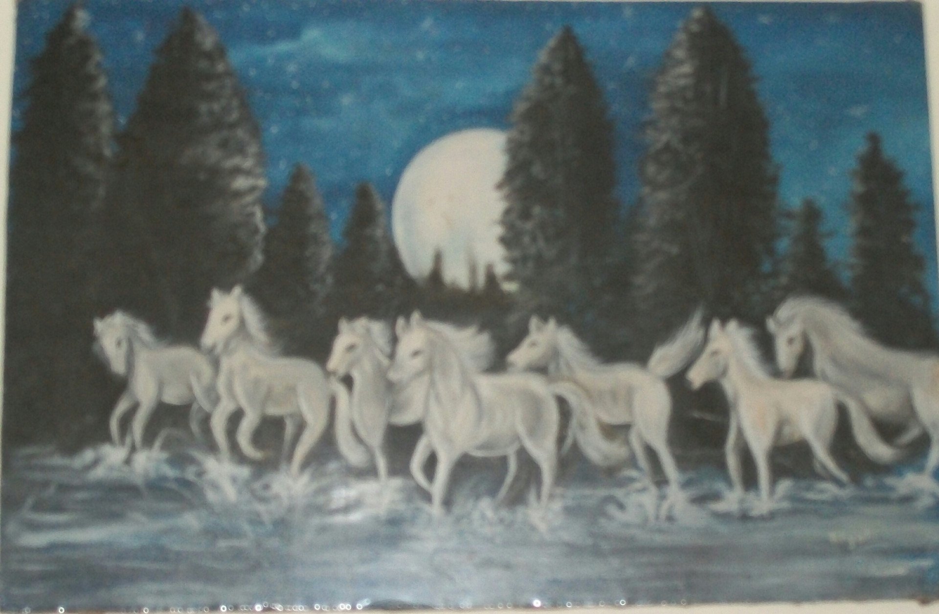 Running horses in night Painting by Khyati Agarwal