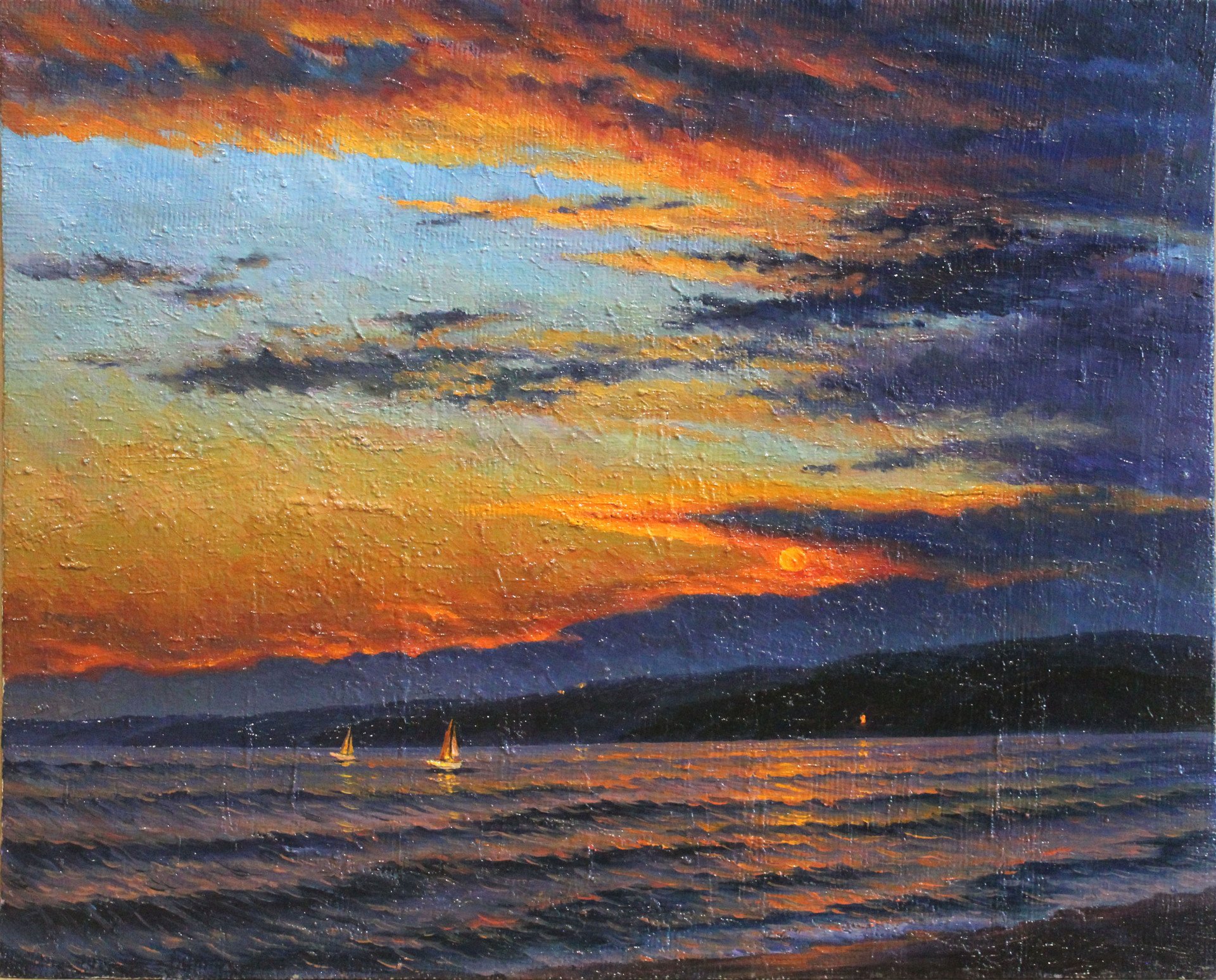 Boats on the sea Painting by Andrey Shuvalov - Jose Art Gallery