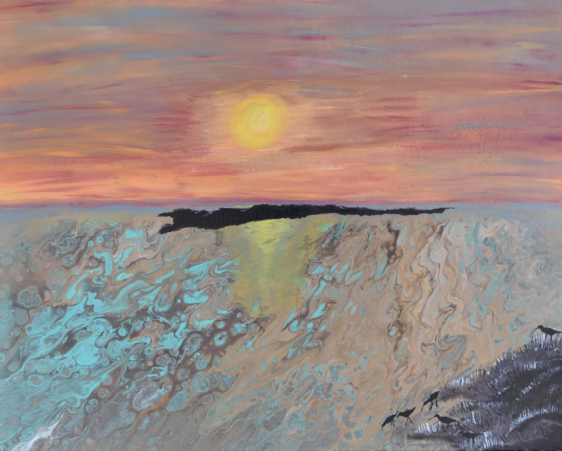 Sunset at the Beach Painting by Rebekah Evans