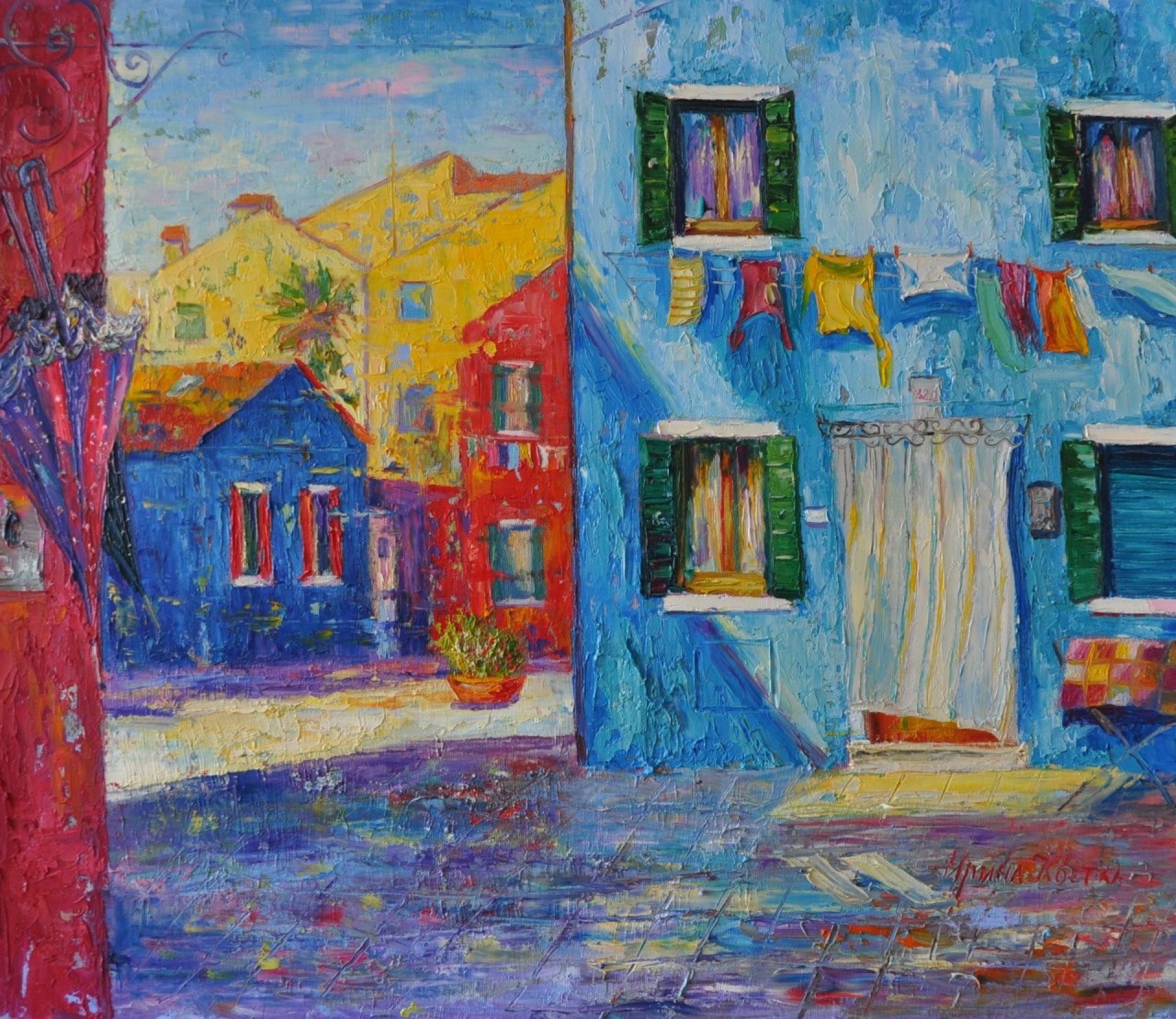 Burano color street Painting by Irina Kvetka