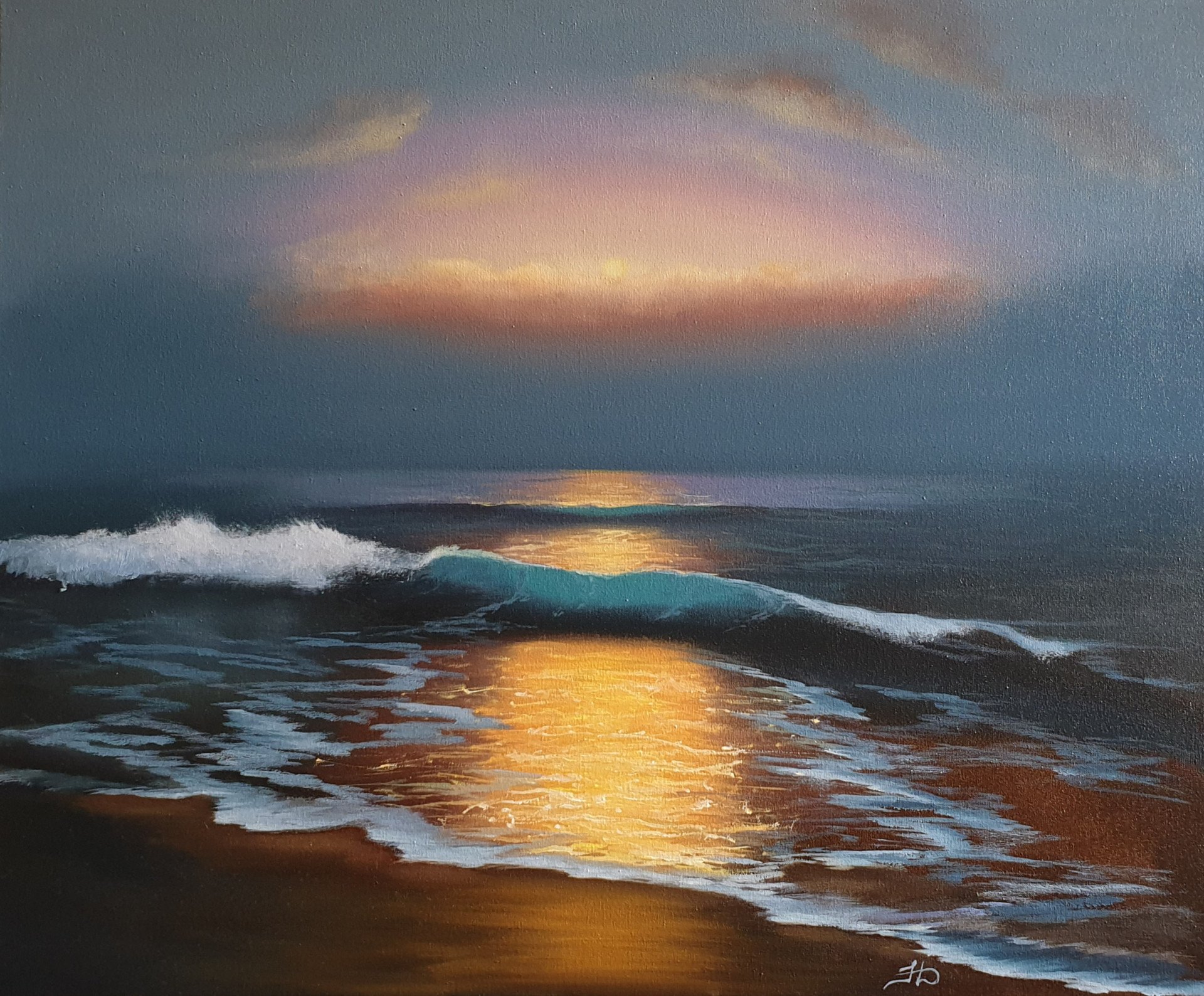 Sunset at sea Painting by Nataliya Dmitruk
