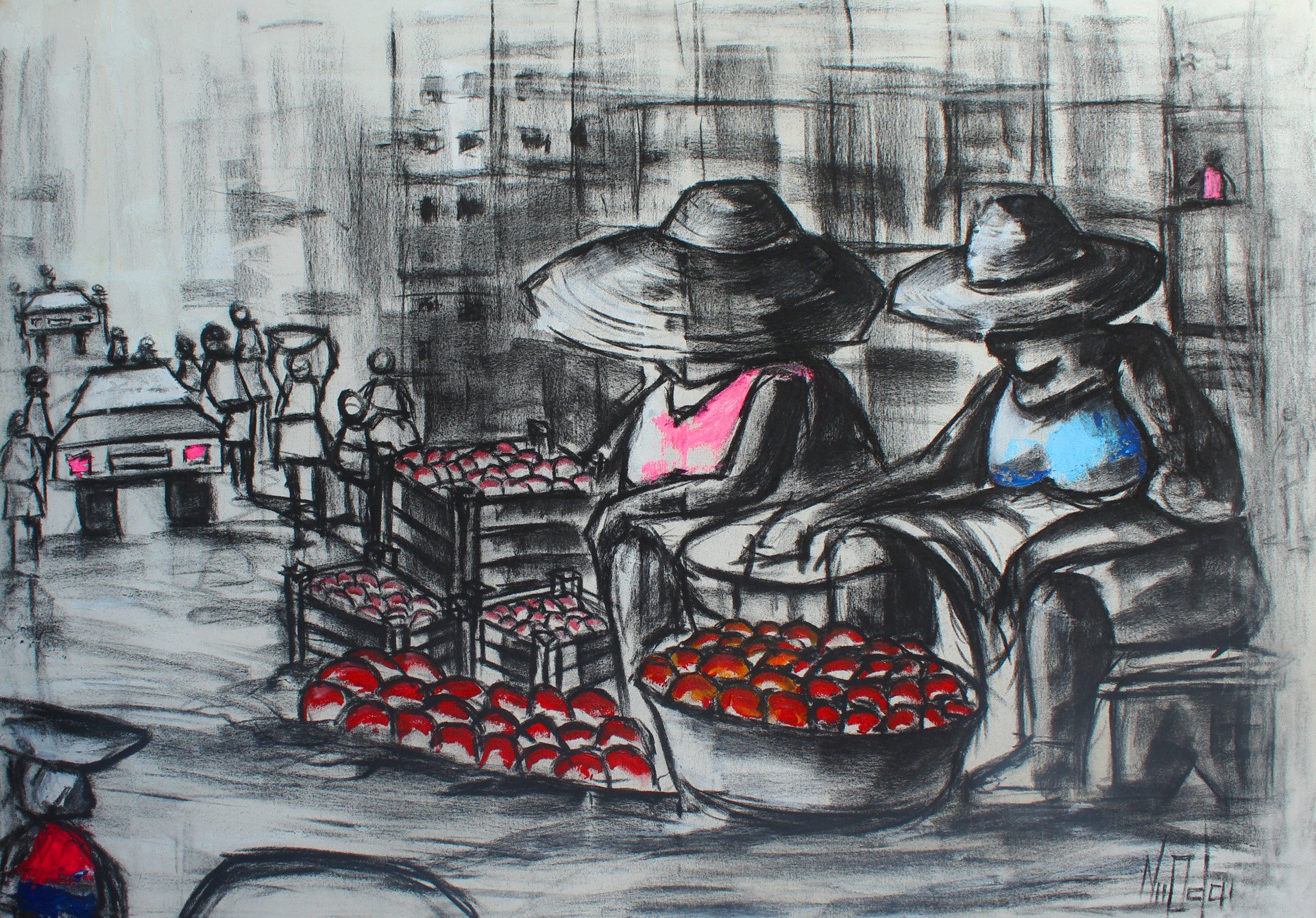 Market day Painting by THEOPHILUS TETTEH - Jose Art Gallery