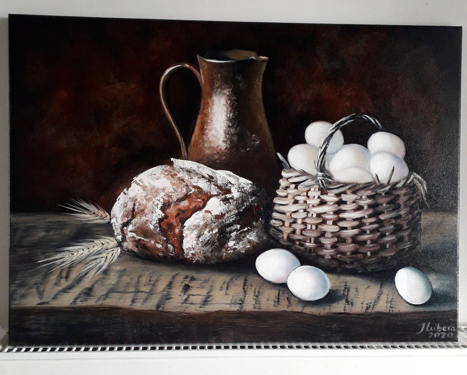 Bread and milk Painting by Iryna Lubera - Jose Art Gallery