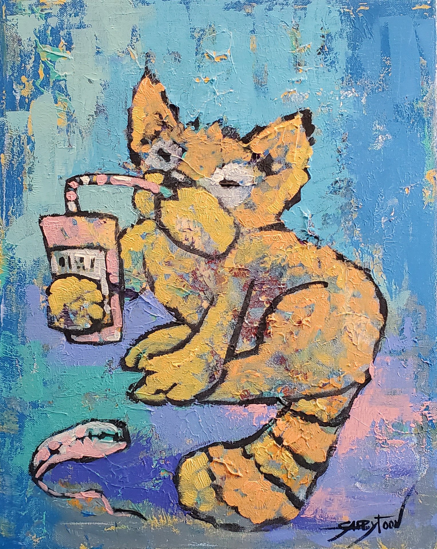 Cat With Soda Painting by Gabby Toon - Jose Art Gallery