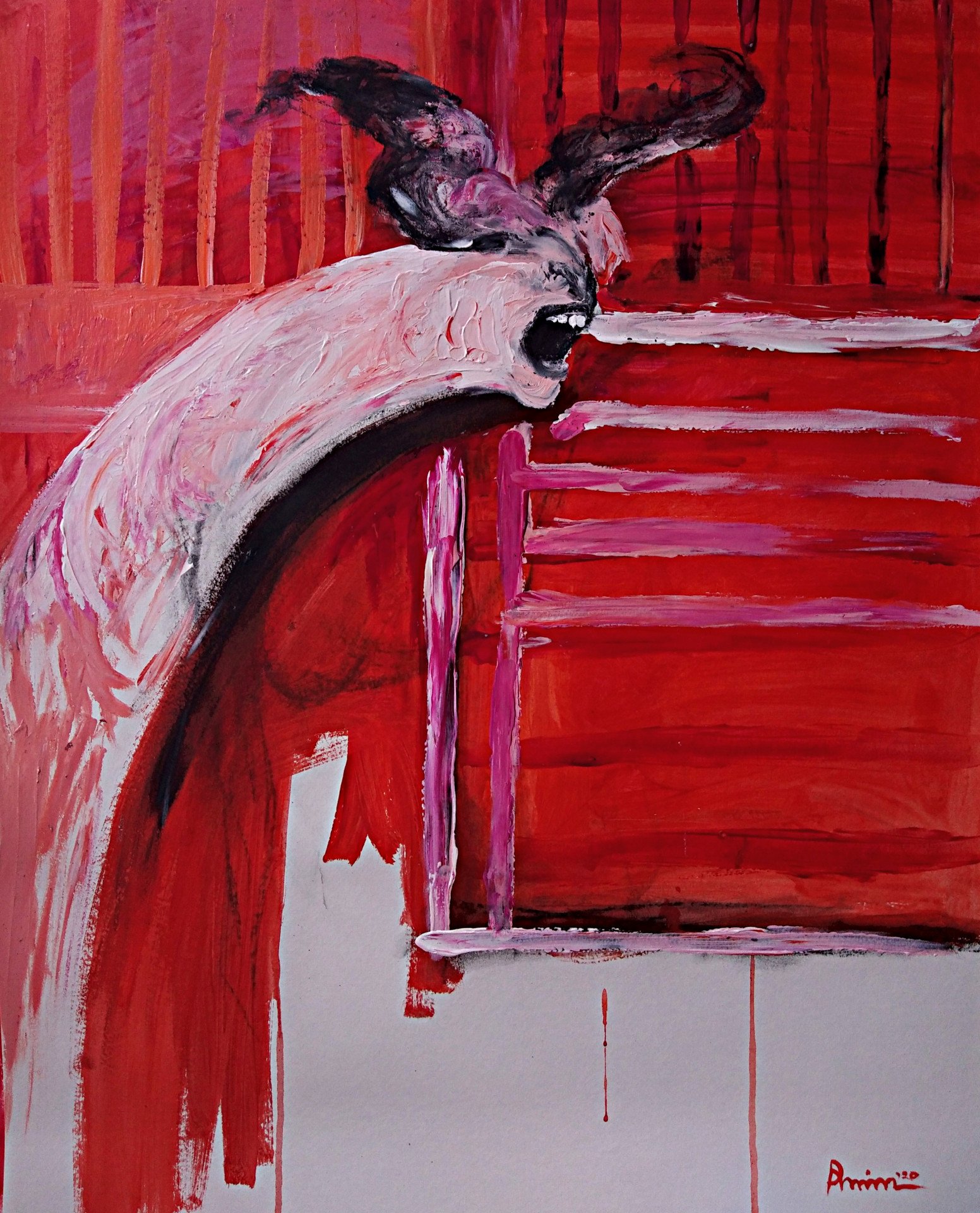 Self-Portrait in Red 2 Painting by Rifat Ara Mim