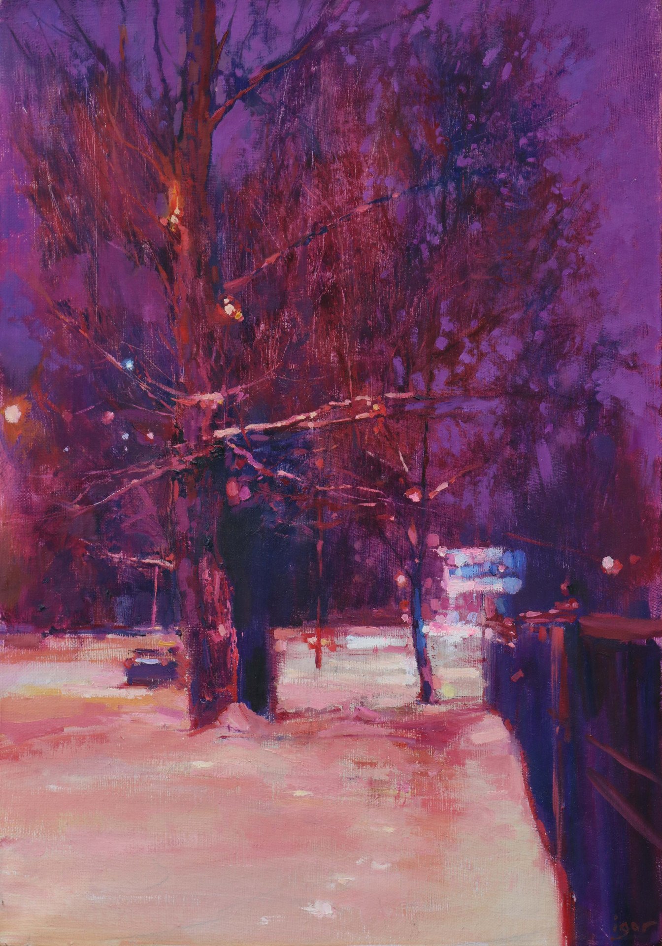 Winter City Lights Painting by Igor Denisov