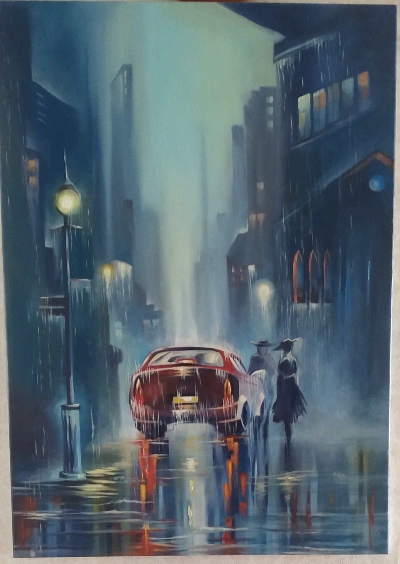 Rain in the town Painting by Pavel Dyvynsky