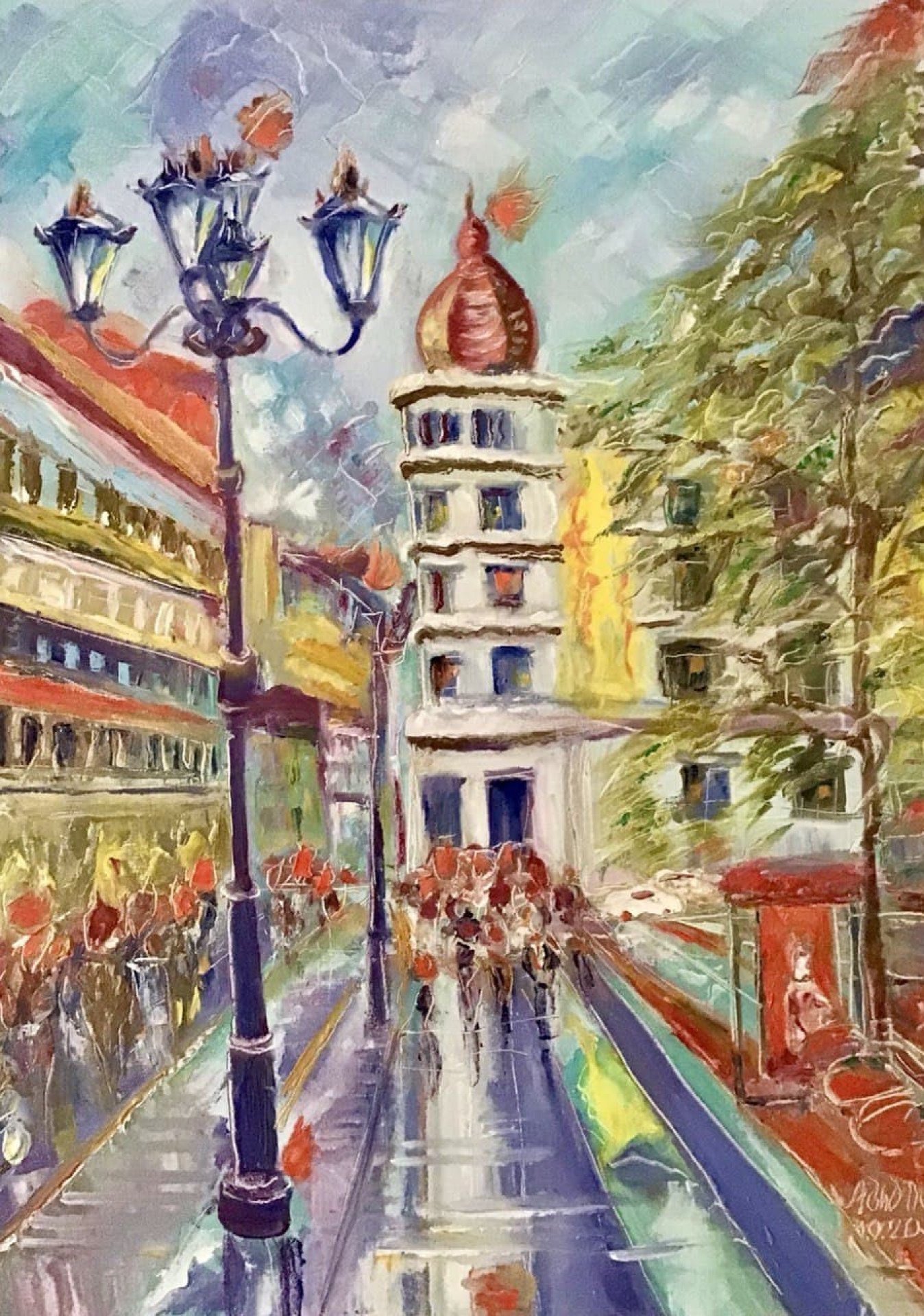 House with a turret. Painting by Larysa Abid