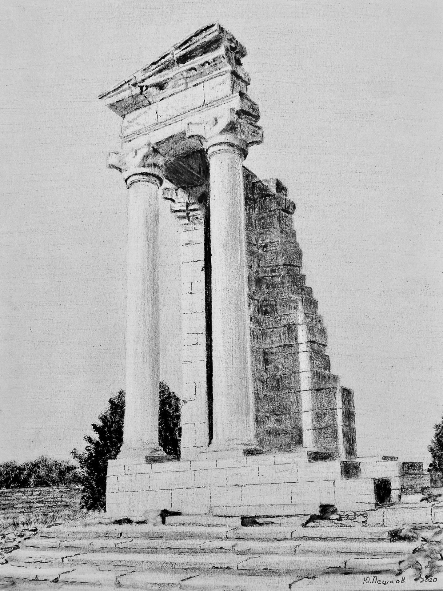 Apollo Sanctuary. Cyprus. Drawing - Yury Peshkov - Jose Art Gallery