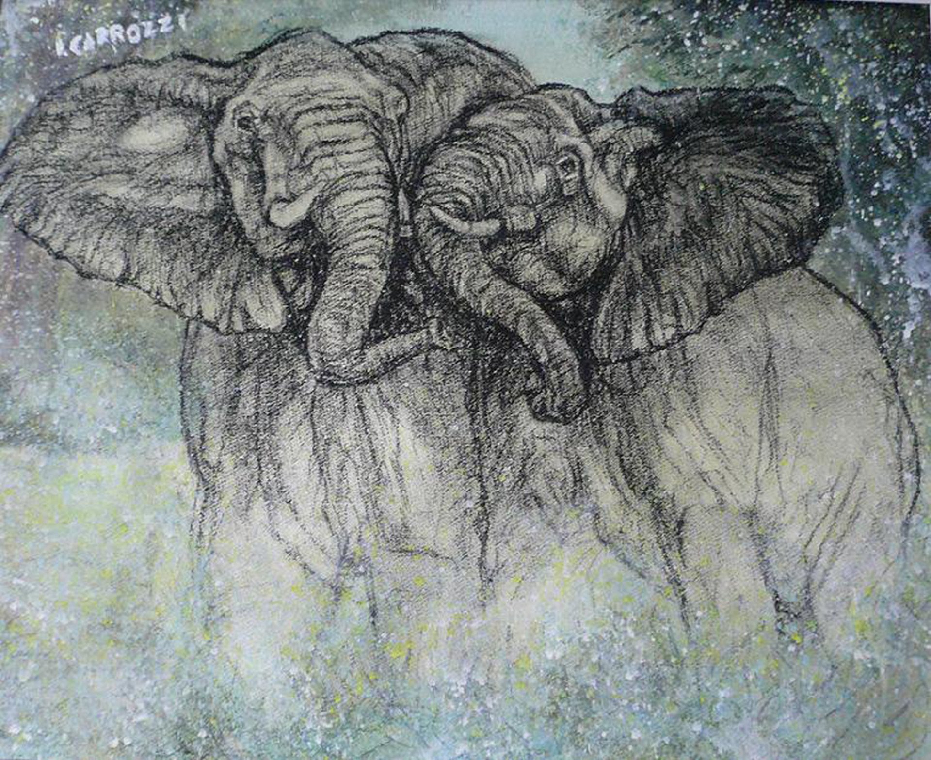 Elephants couple Painting by Ivana Carrozzi