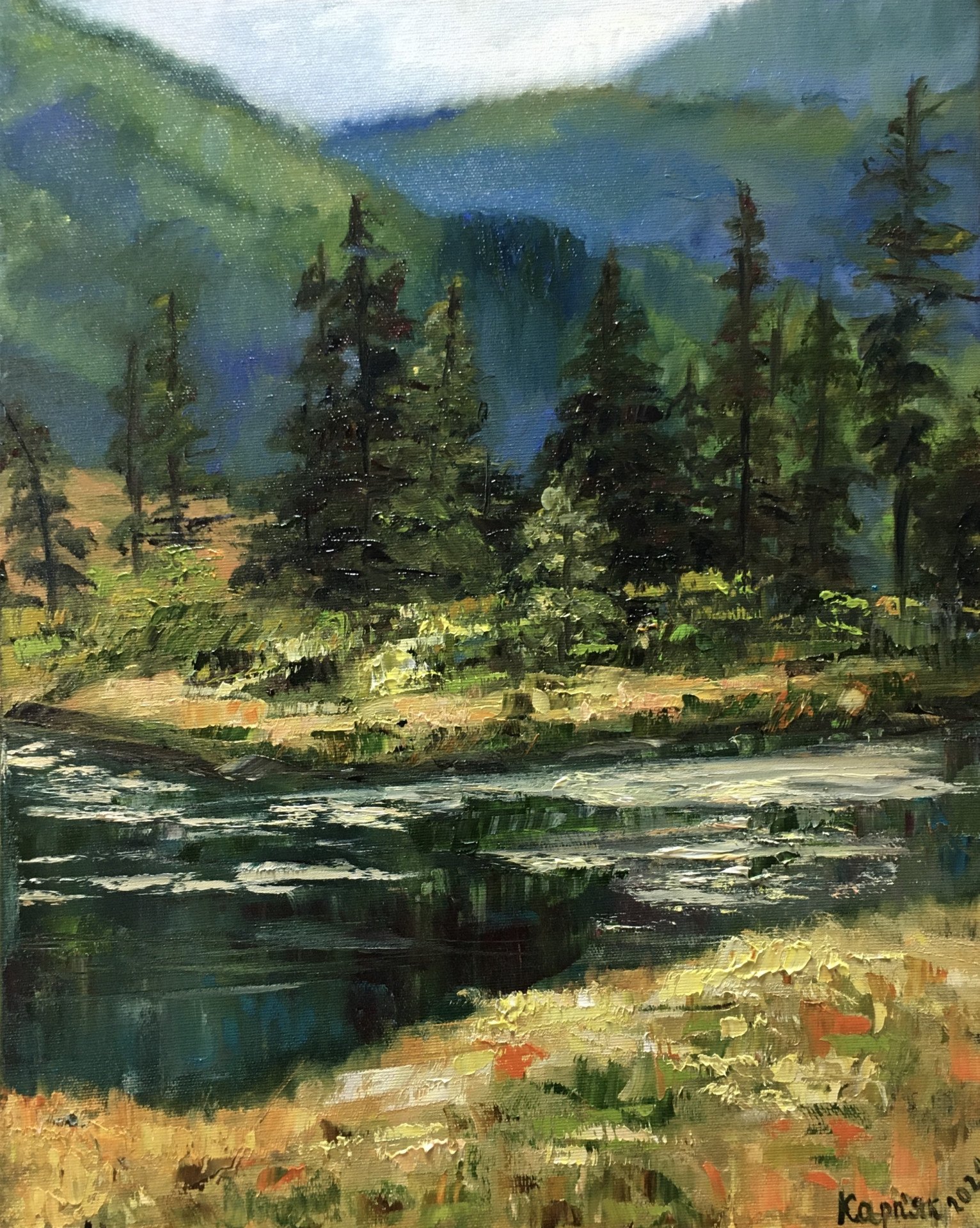 Forest river Painting by Iryna Karpiak - Jose Art Gallery