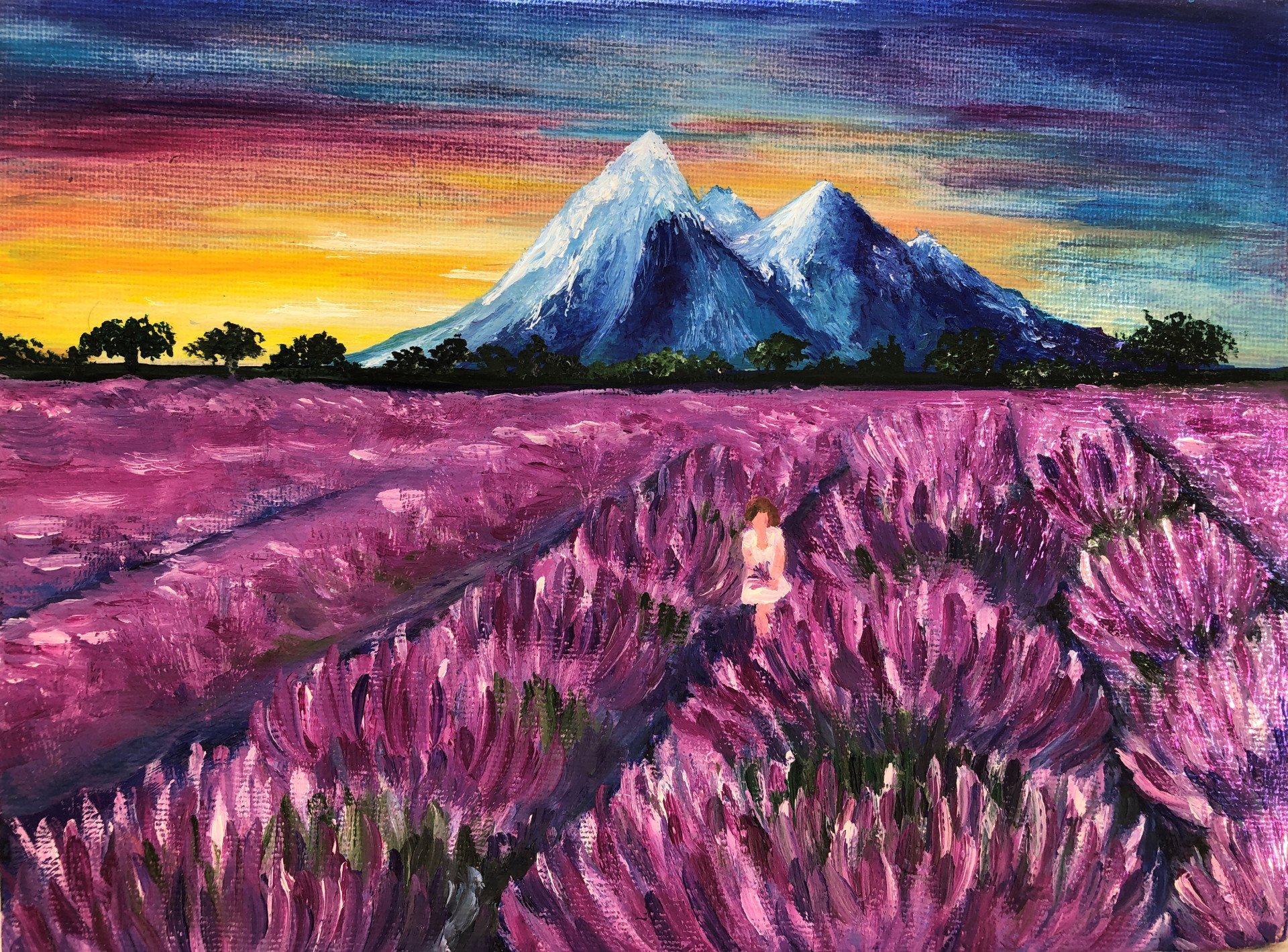 Lavender field Painting by Alexandra Albokha