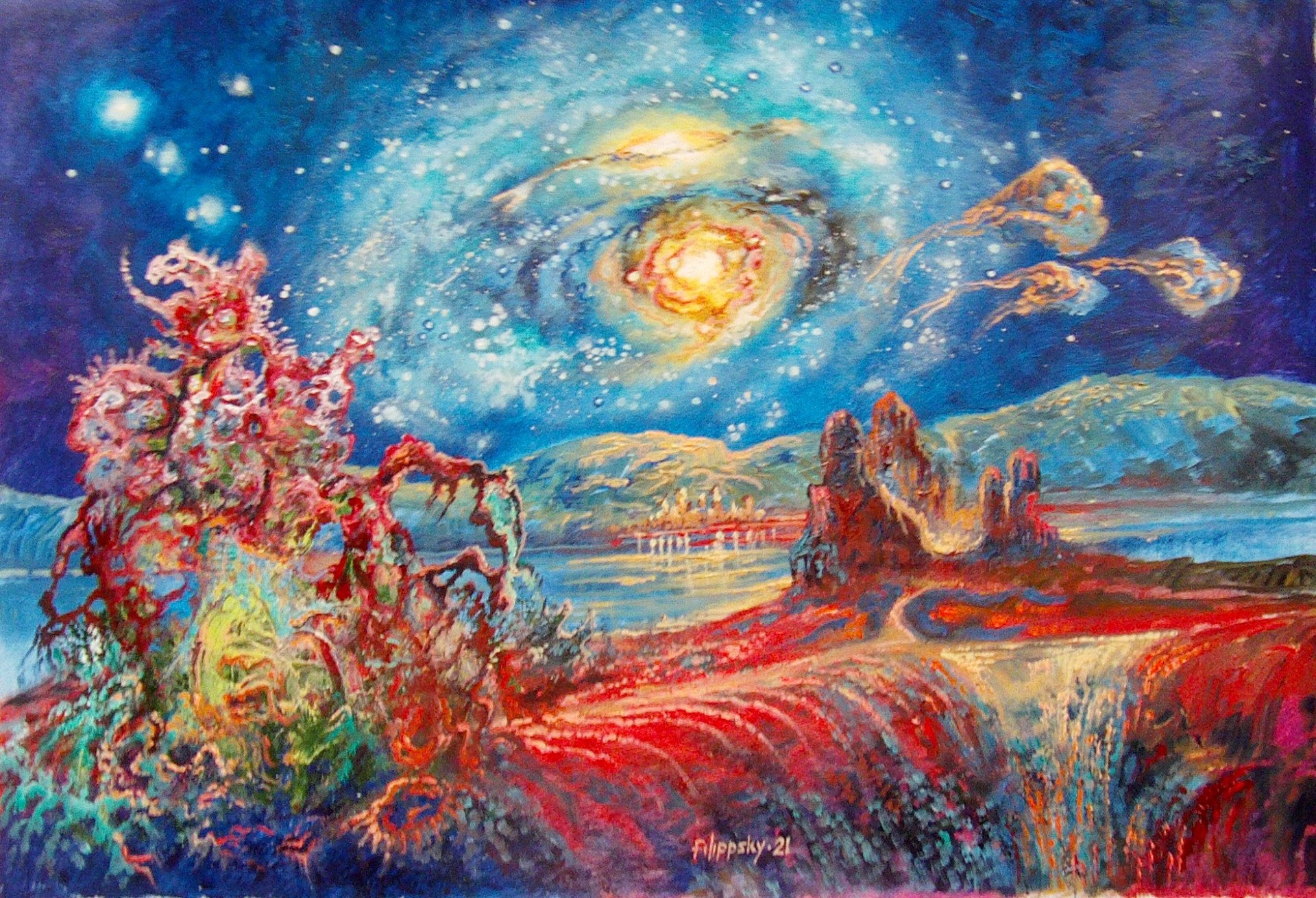 Galactic landscape. Painting by Victor Filippsky
