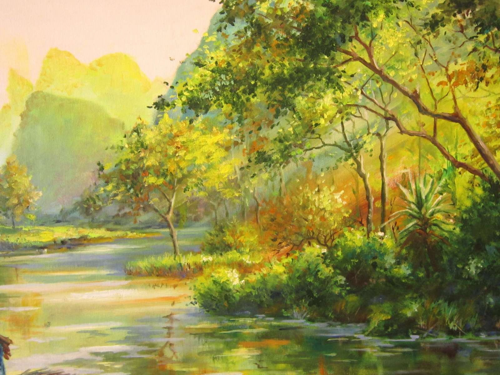 On the Li River Painting by Oleg Ryzhkov - Jose Art Gallery