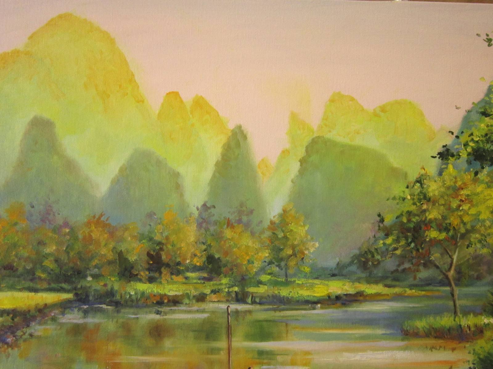 On the Li River Painting by Oleg Ryzhkov - Jose Art Gallery