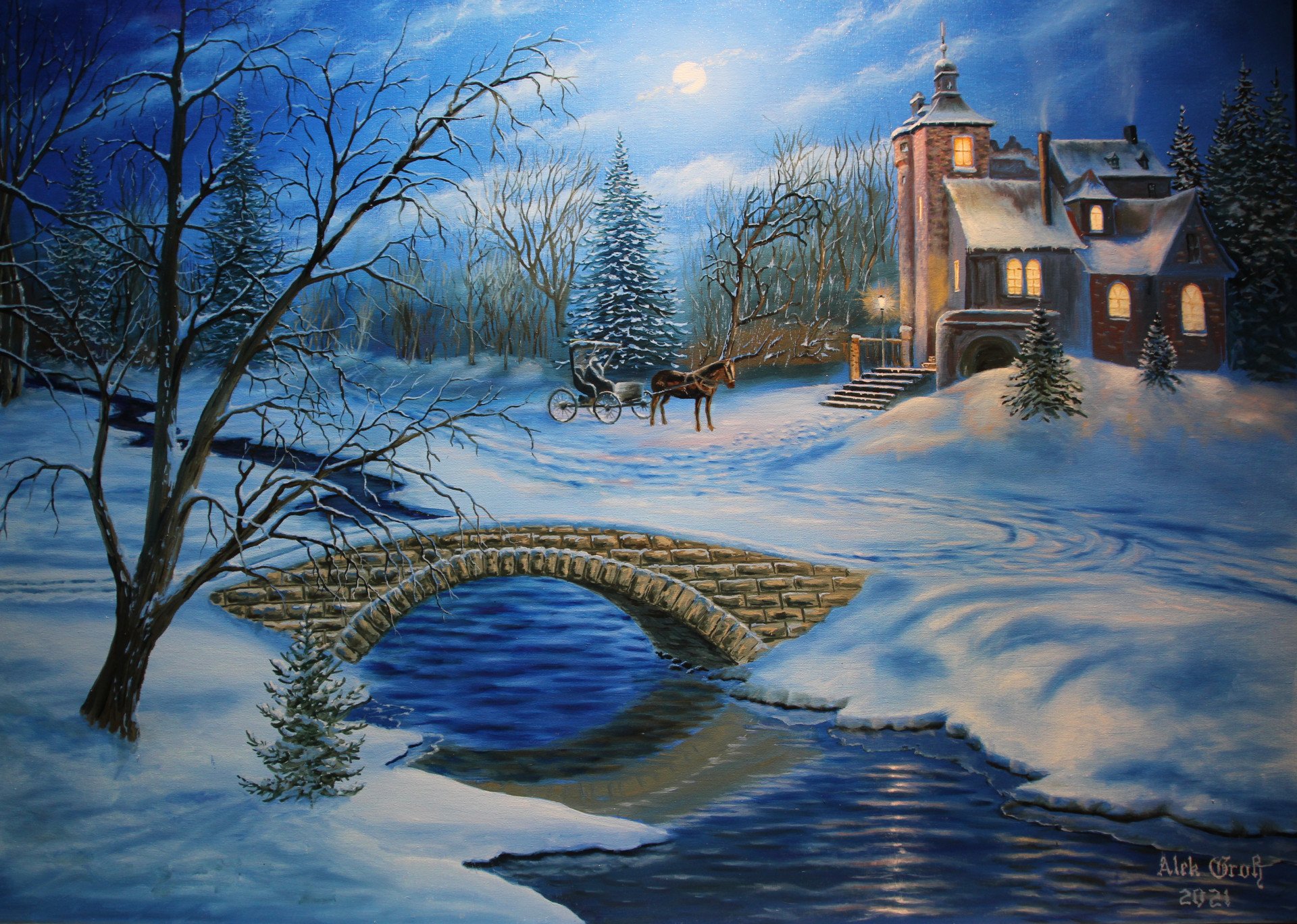 Silent night Painting by Oleh Dobroskokov - Jose Art Gallery