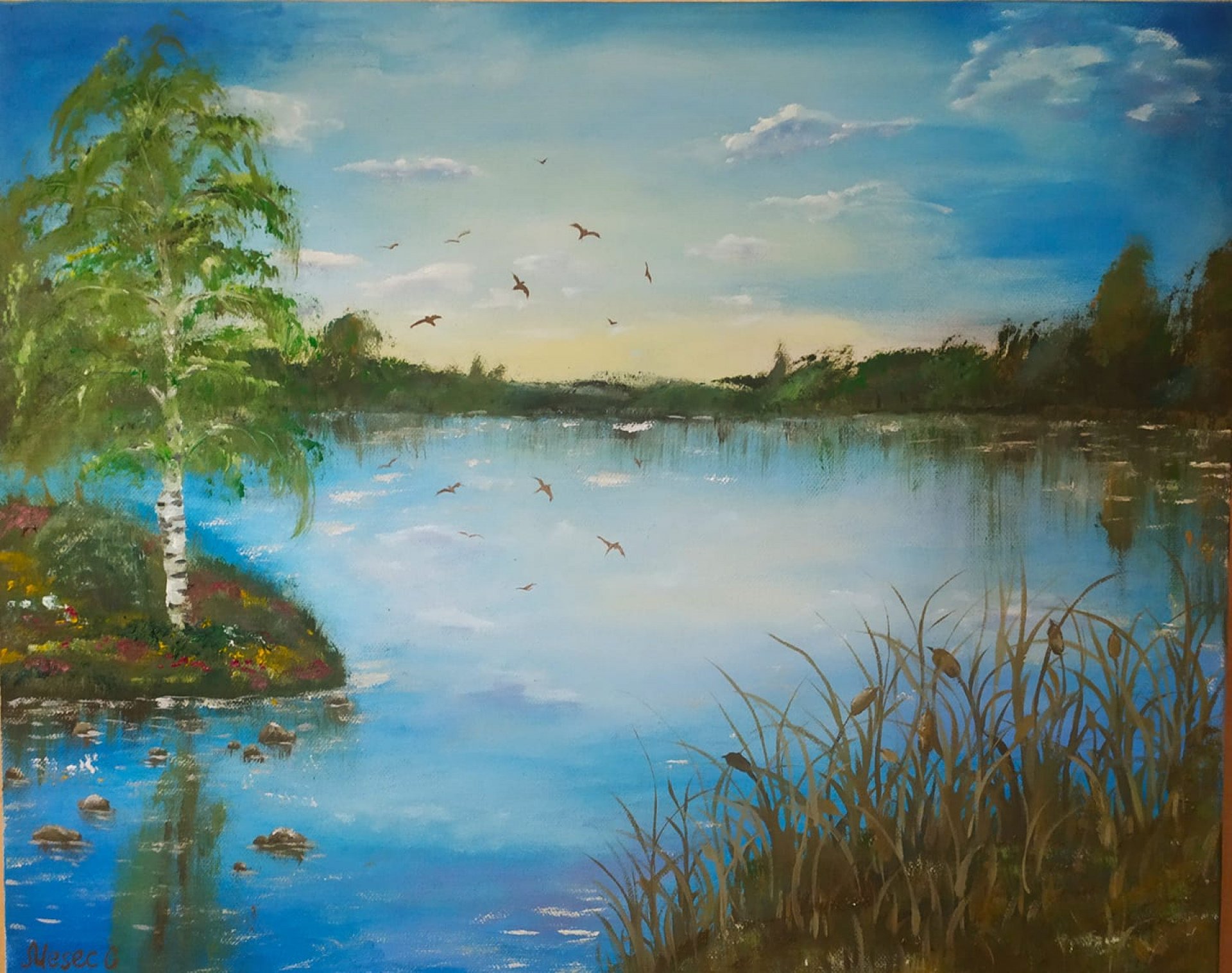 Quiet backwater Painting by Halyna Misiats