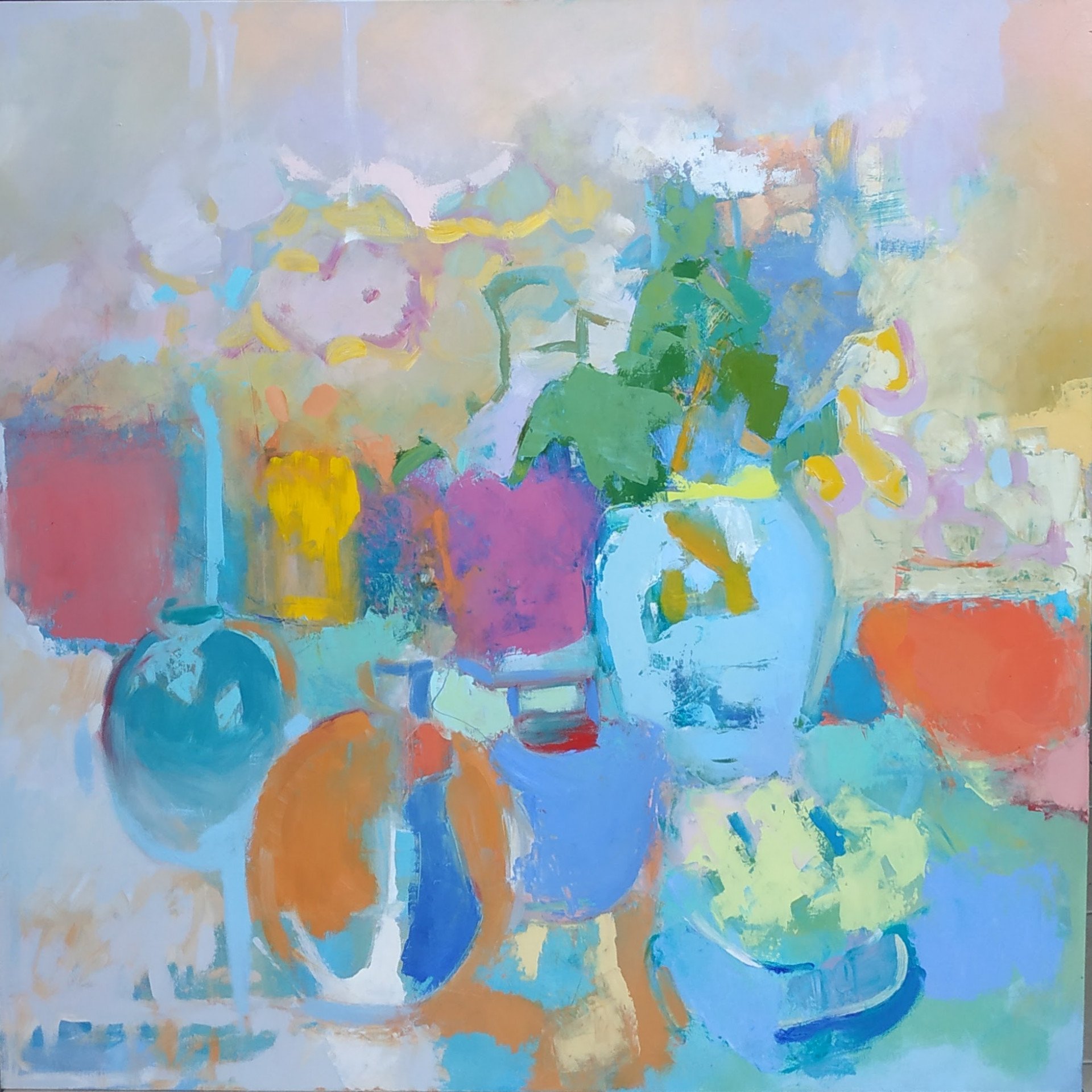 Pale Blue Still Life Painting by Elena Shraibman