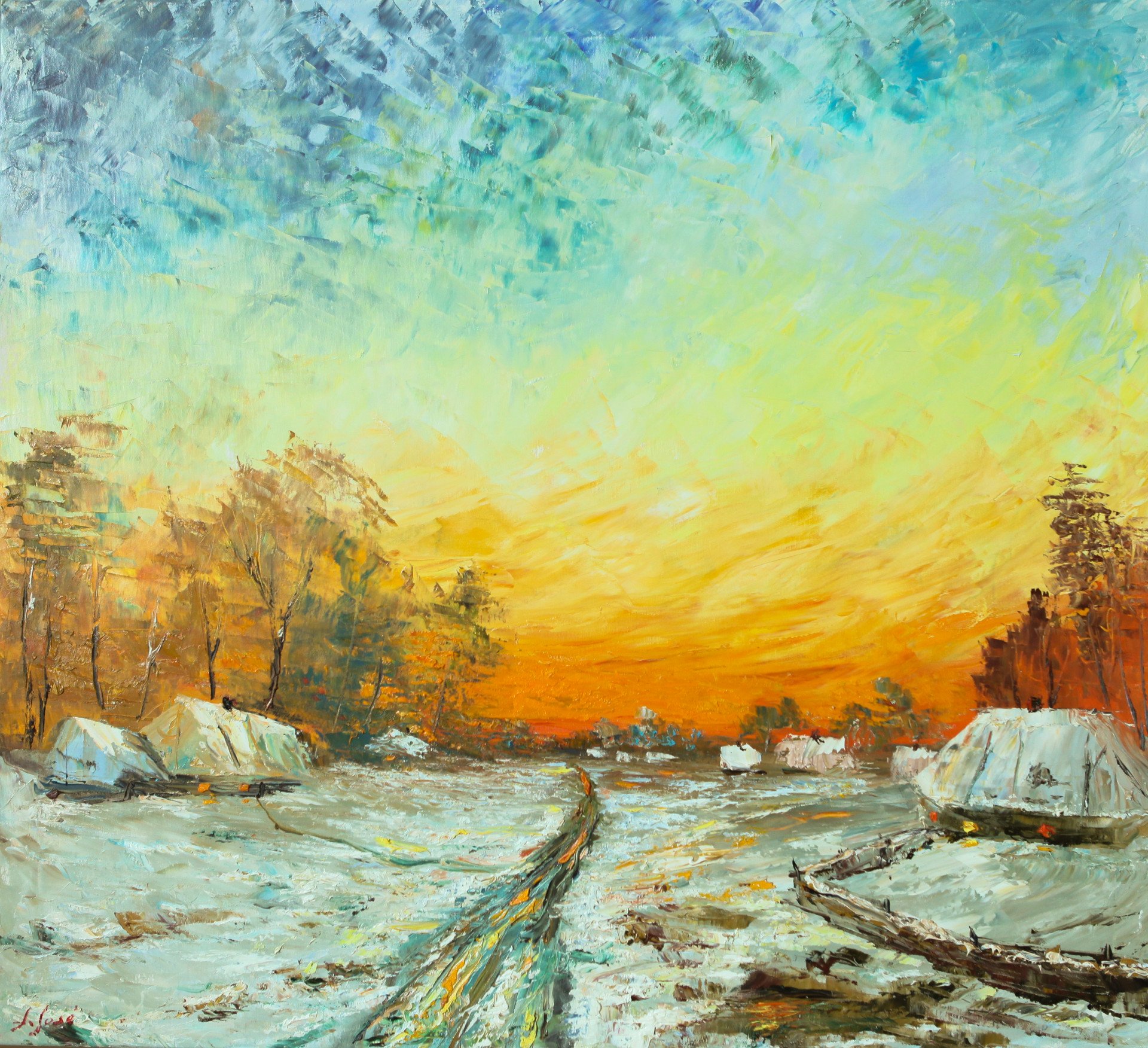 Winter. Ukraine. Painting by Alexander Jose - Jose Art Gallery