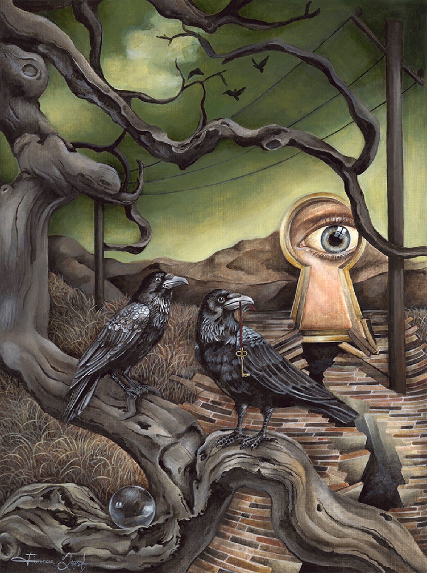 Two Ravens Painting by Florencia Degraf - Jose Art Gallery