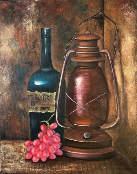 Still life with lamp Painting by Oksana Andrukhovskaya