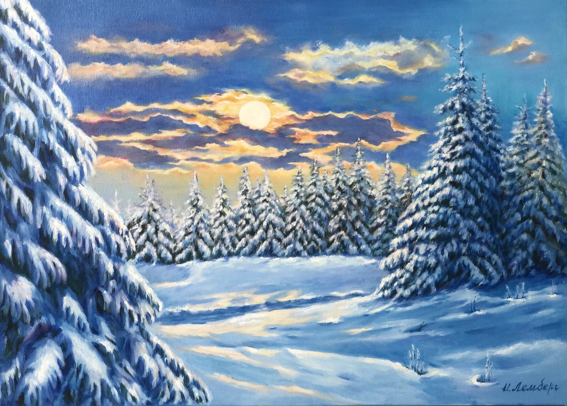 Winter forest Painting by Iryna Lemberg - Jose Art Gallery
