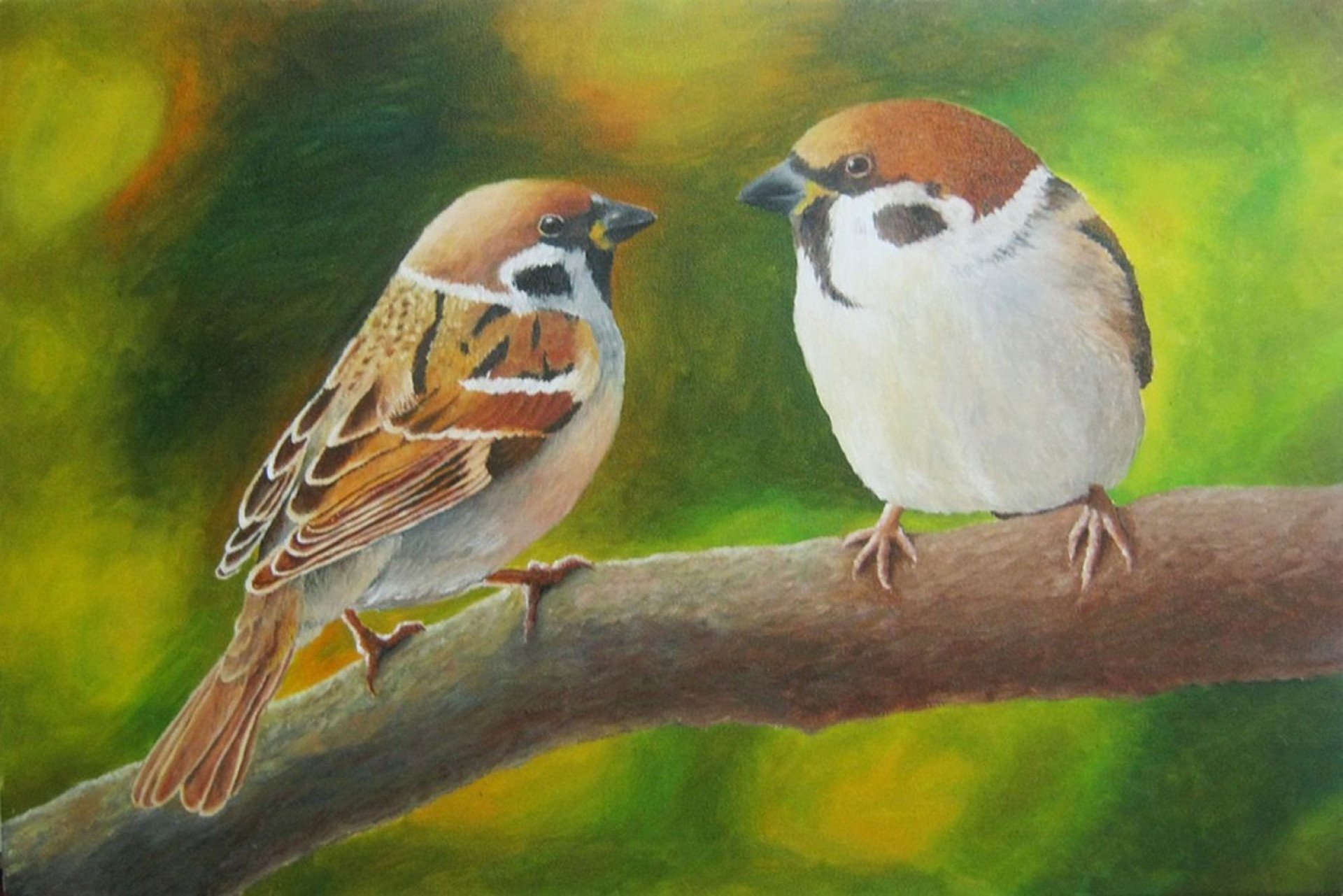 Sparrows Painting by ebrahim shahin - Jose Art Gallery