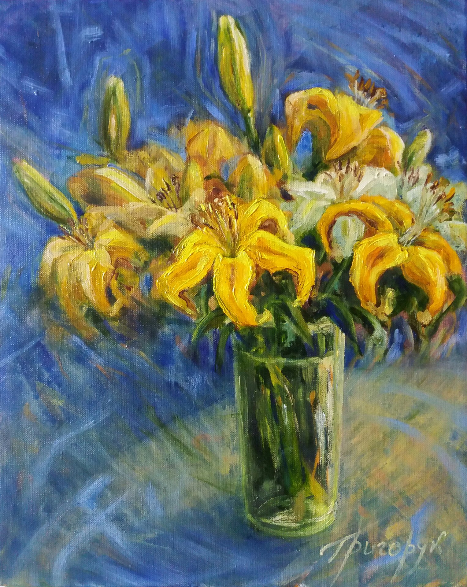 Evening Lilies Painting by Galina Grygoruk