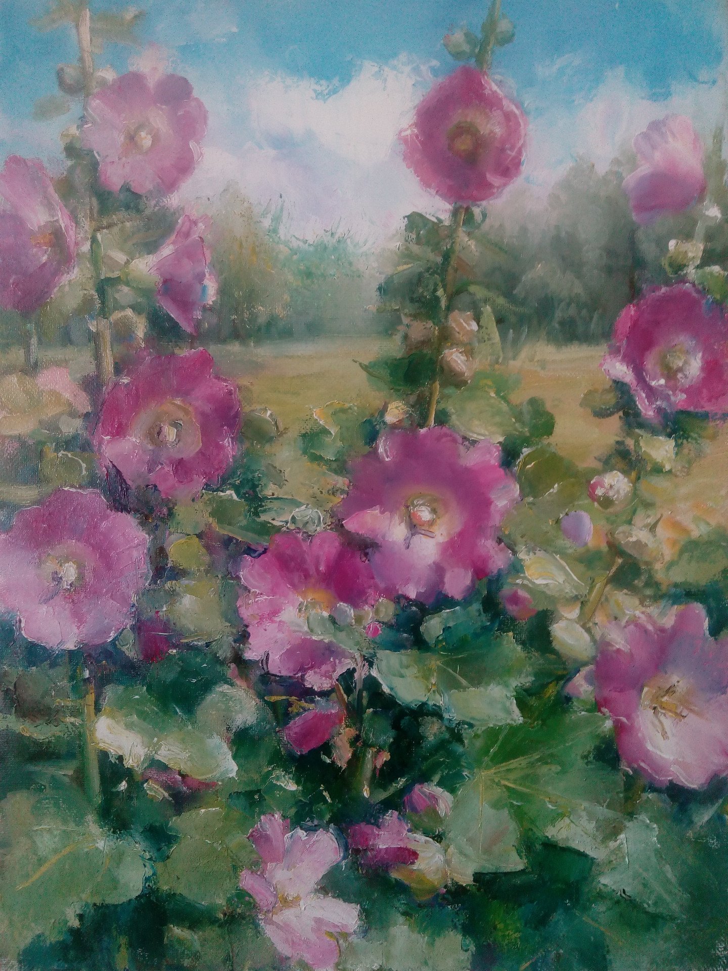 Mallow Painting by Valentina Andrukhova-Zubareva