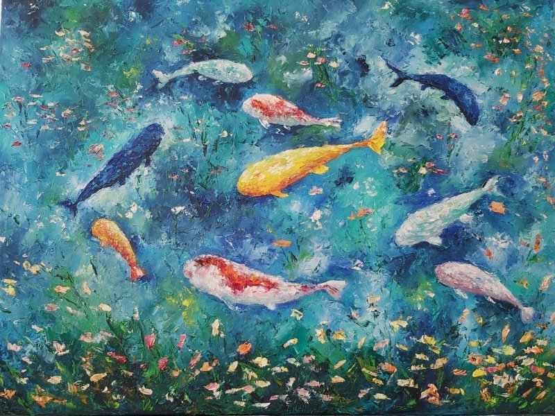 Koi fish in the lake Painting by Tatiana Krilova