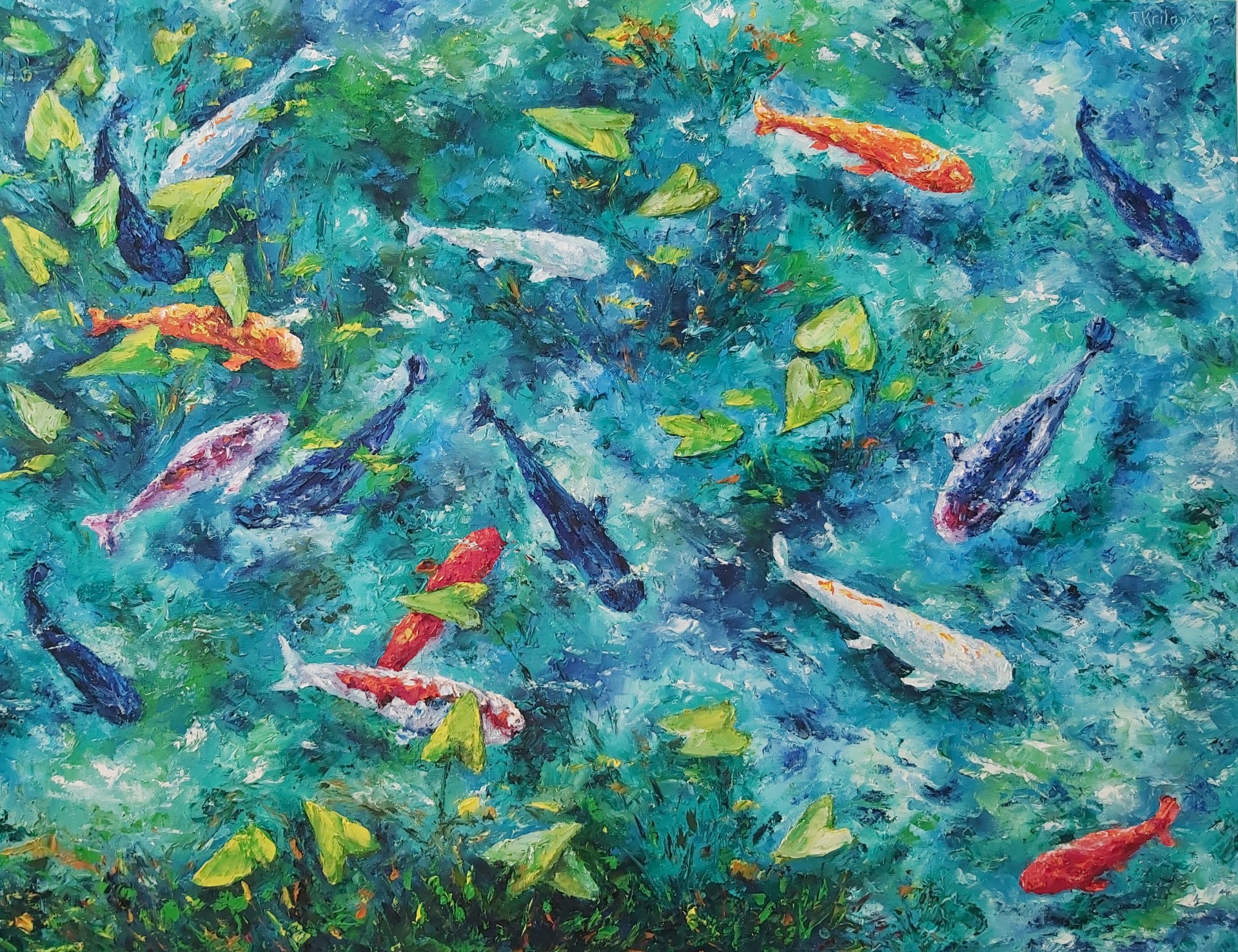 Fish in the lake Painting by Tatiana Krilova