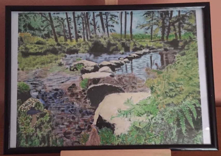 Stepping stones , Dartmoor Painting by Mark Leary