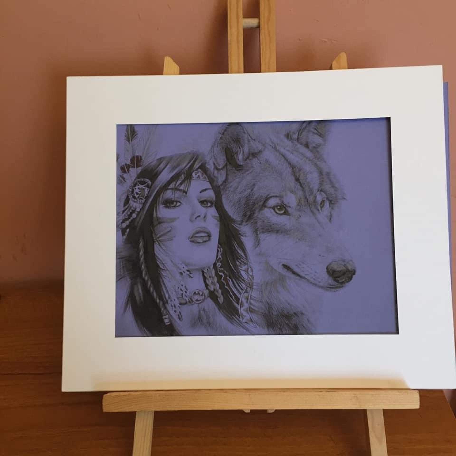 Her and wolf Drawing - Mark Leary - Jose Art Gallery
