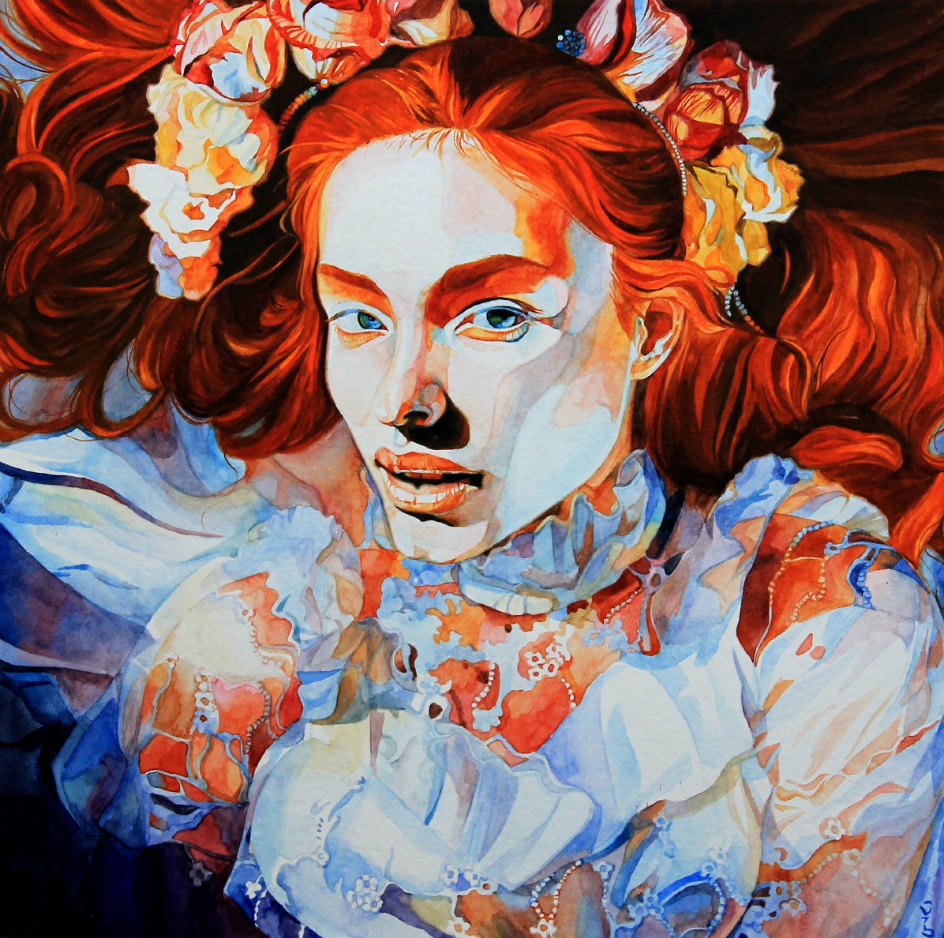 Woman with roses wreath Painting by Iryna Painting