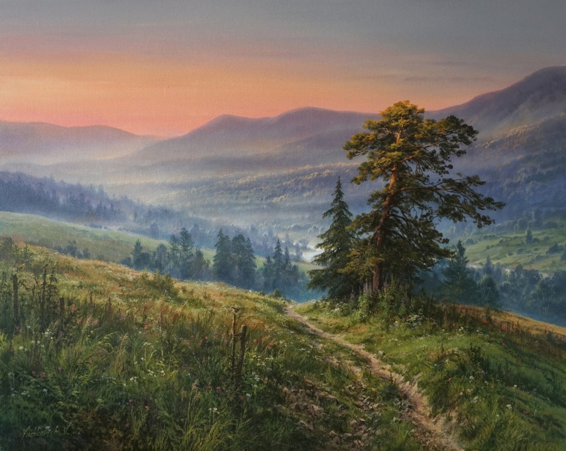 A new day in the mountains Painting by Viktar Yushkevich Yuvart