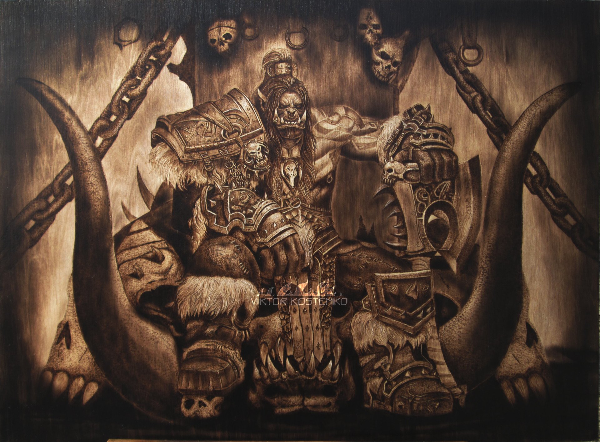 Pyrography, Warcraft Grommash Drawing - MidgArtDesign