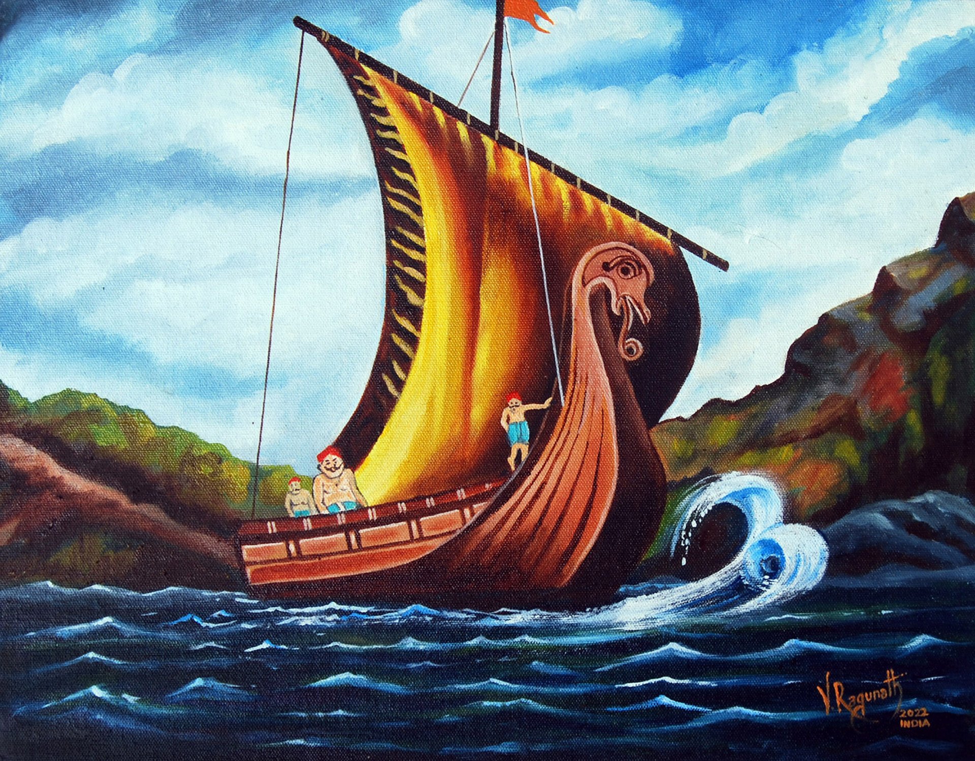 SPECTACULAR SAIL Painting by Ragunath Venkatraman - Jose Art Gallery
