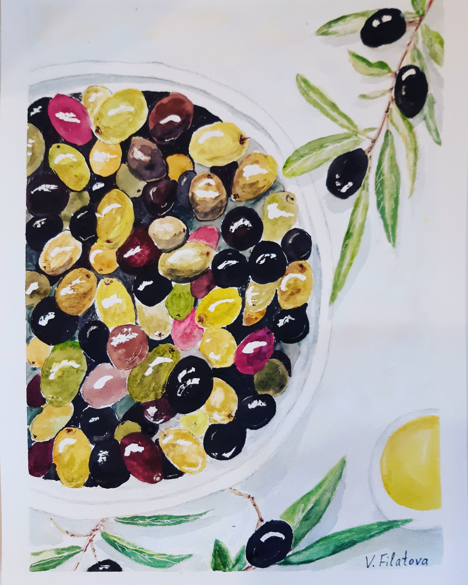 Plat aux olives Peinture de Vera Filatova - Jose Art Gallery