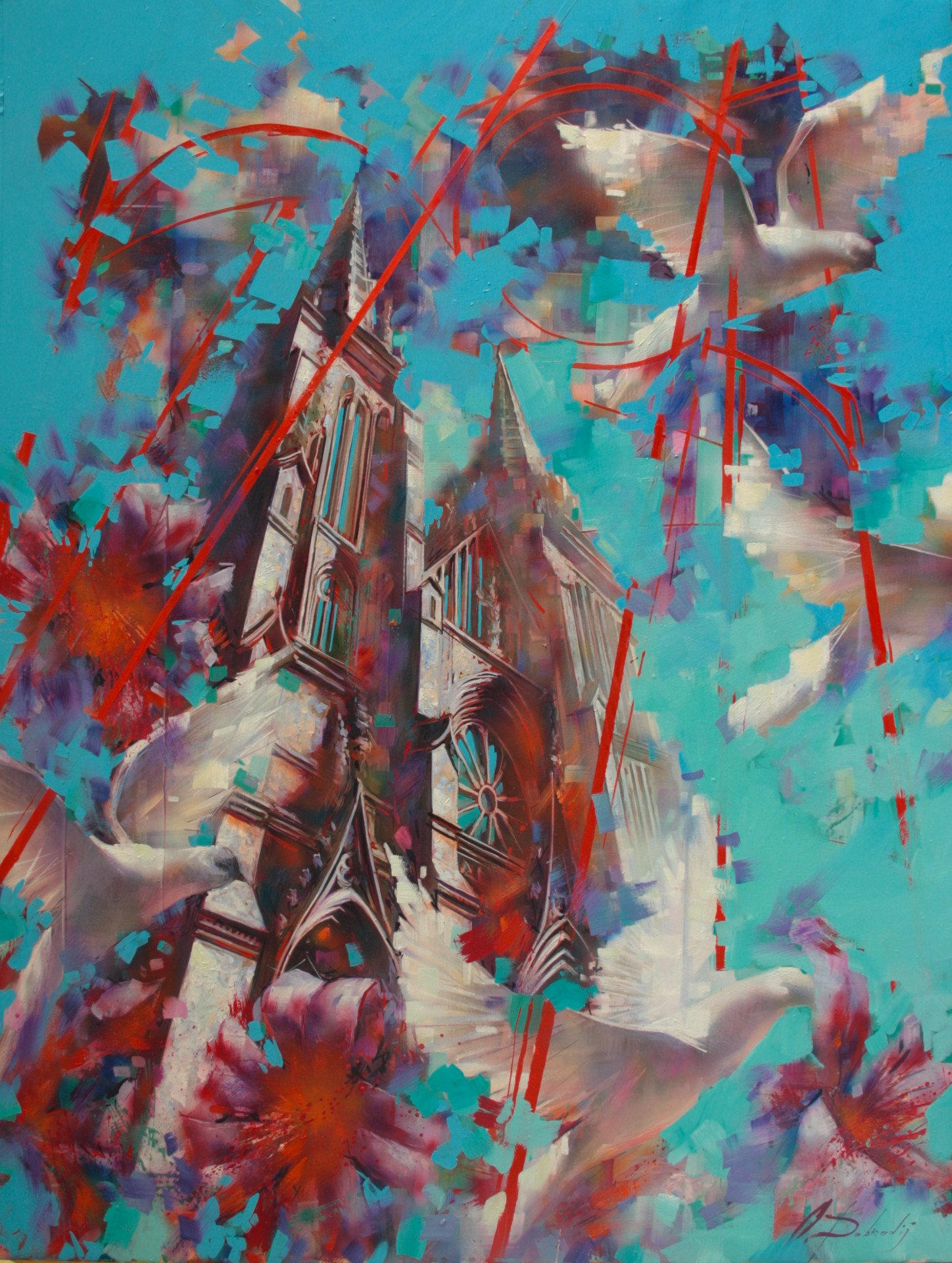 Gothic and pigeons Painting by Dobrodiy Alexandr