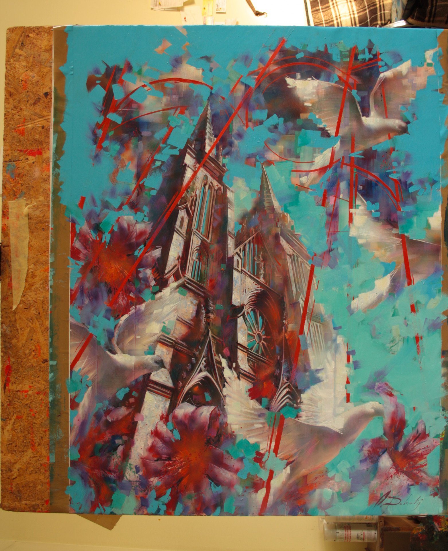 Gothic and pigeons Painting by Alexandr Dobrodiy - Jose Art Gallery