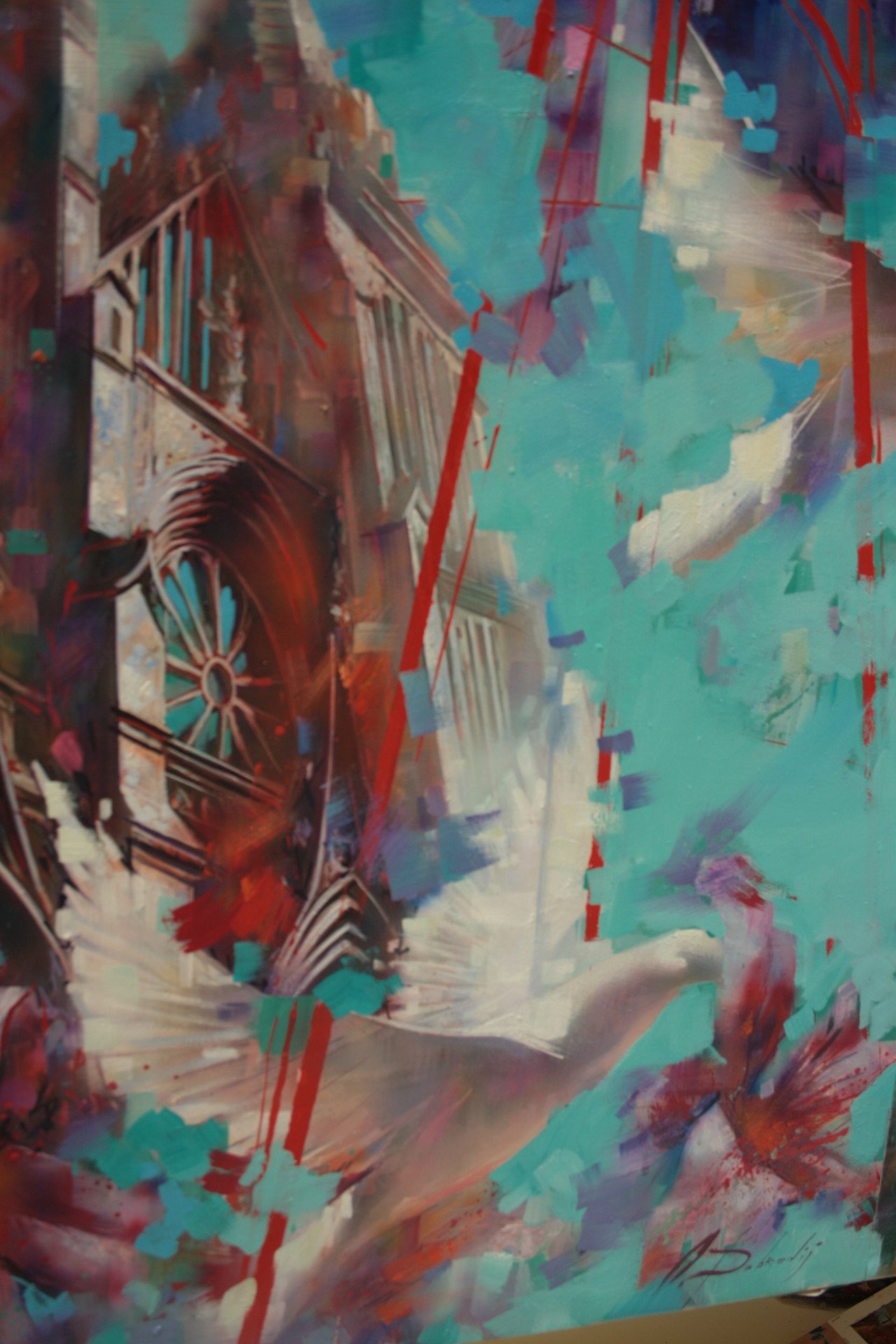 Gothic and pigeons Painting by Alexandr Dobrodiy - Jose Art Gallery