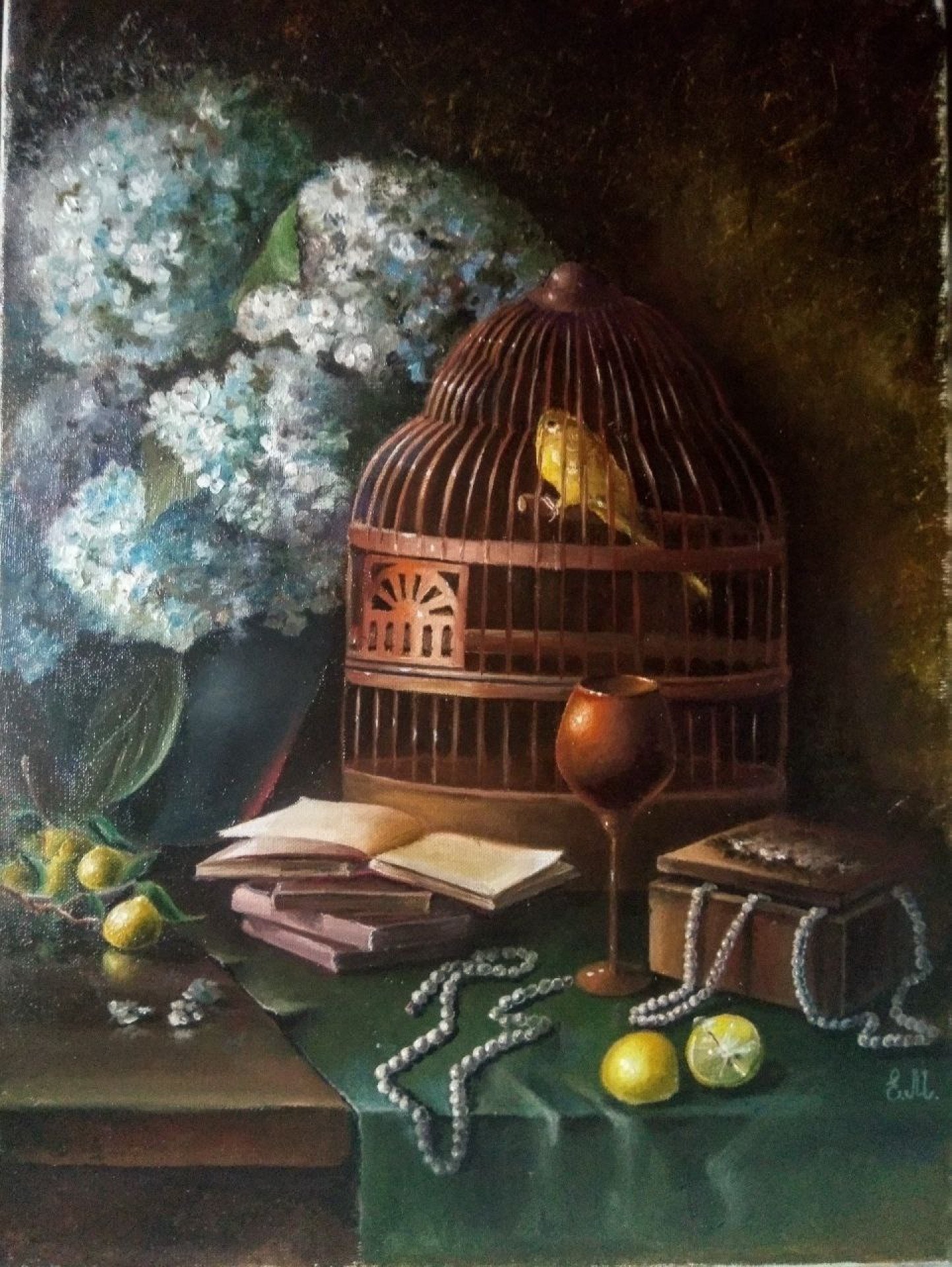 Still life with a bird Painting by Alena Moiseenko