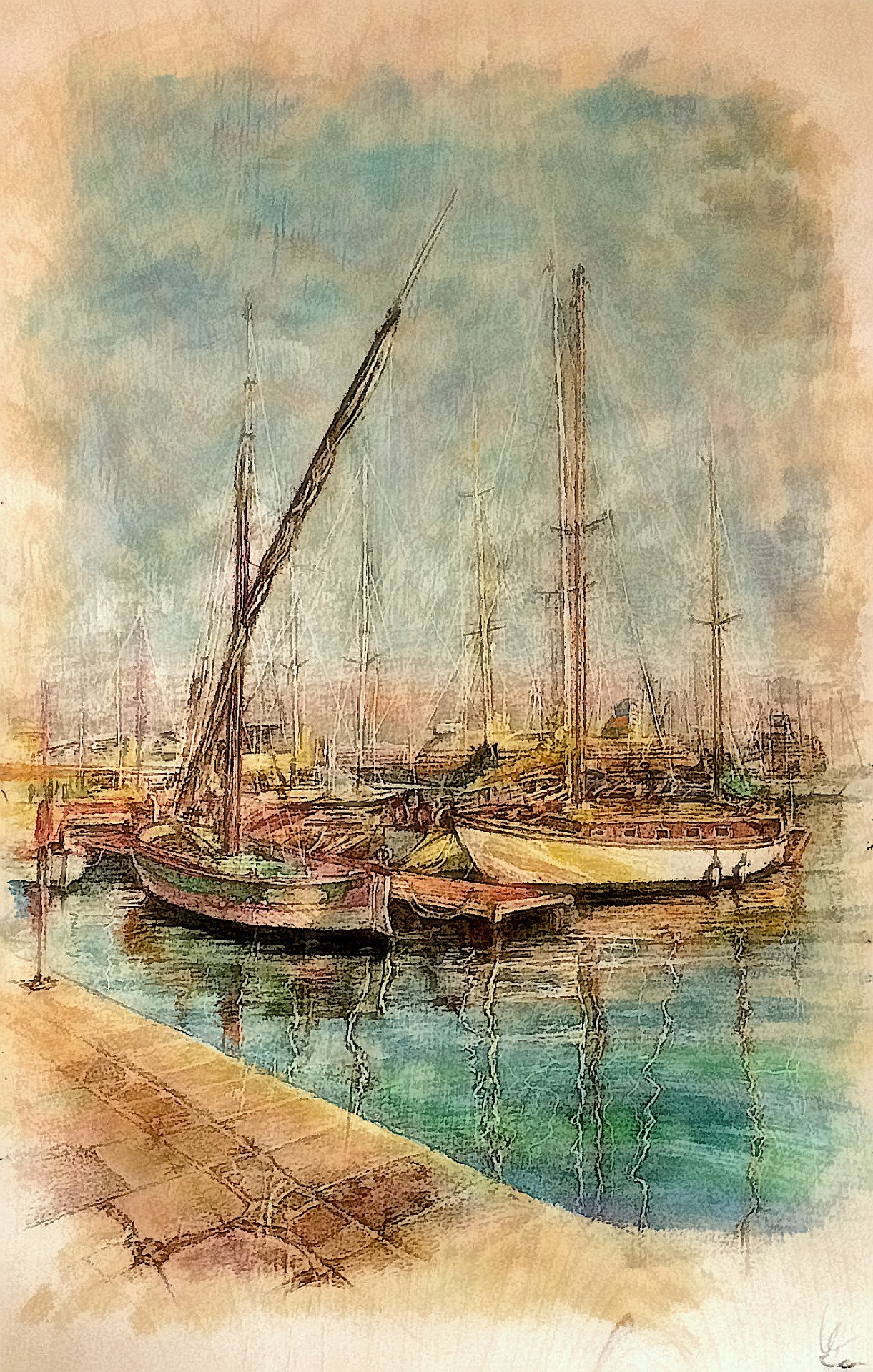 Boats 1 Drawing - van ko tokusha - Jose Art Gallery
