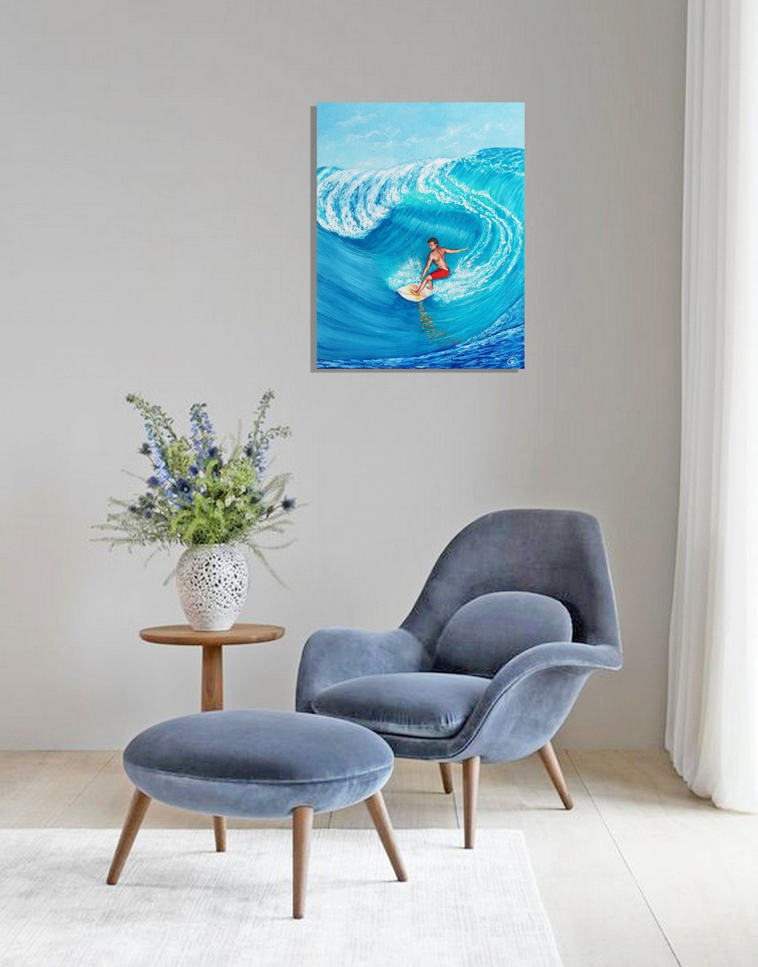 Surfer on the crest of a wave Painting by Iryna Fedarava