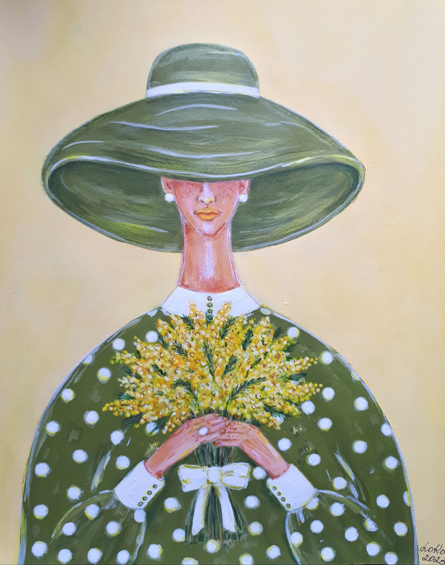 Mimosa Charm: A Hat & Beauty Series Painting by Larysa Kornienko