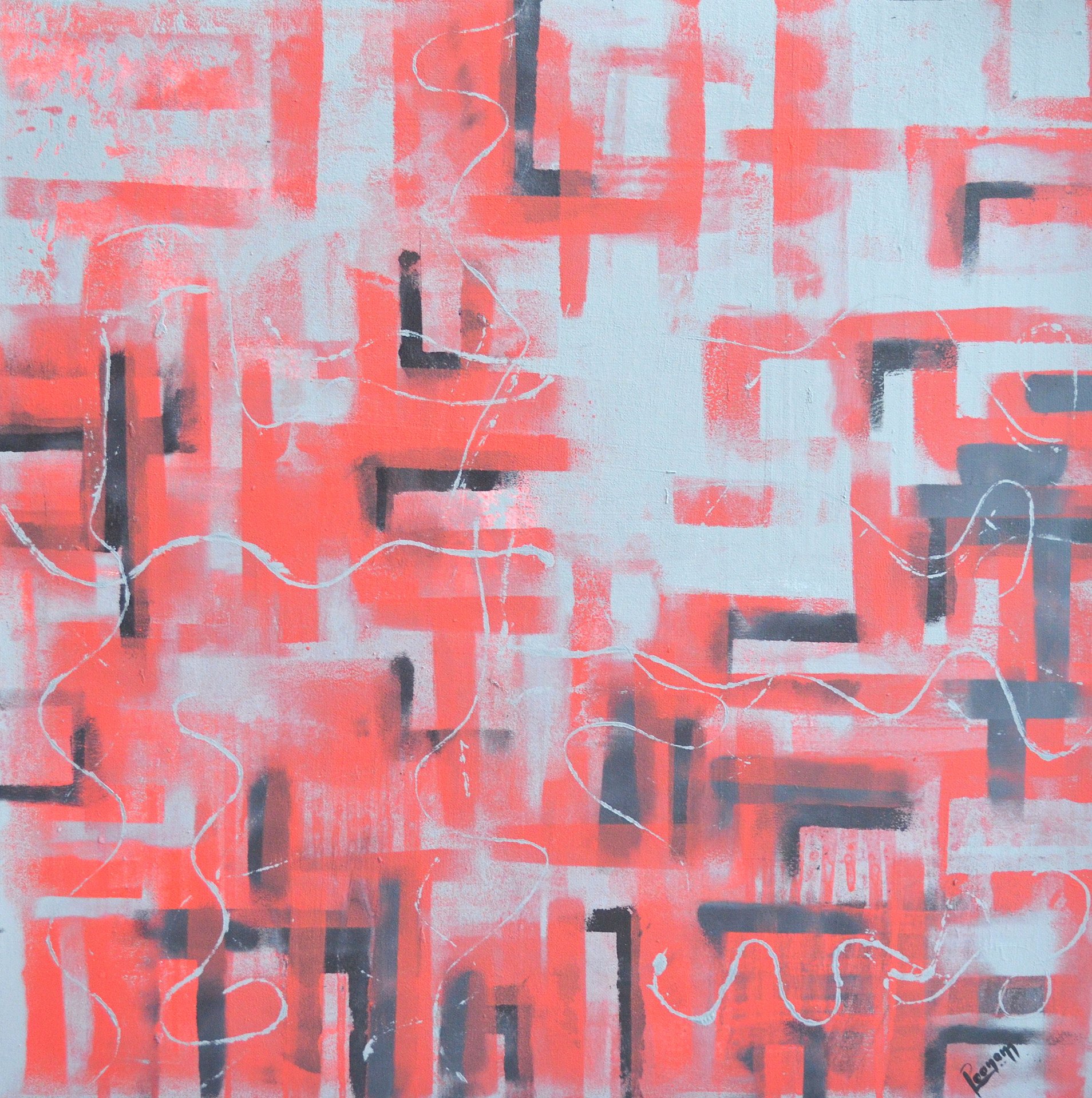 Red And Black - Abstract Painting by Poonam Choudhary